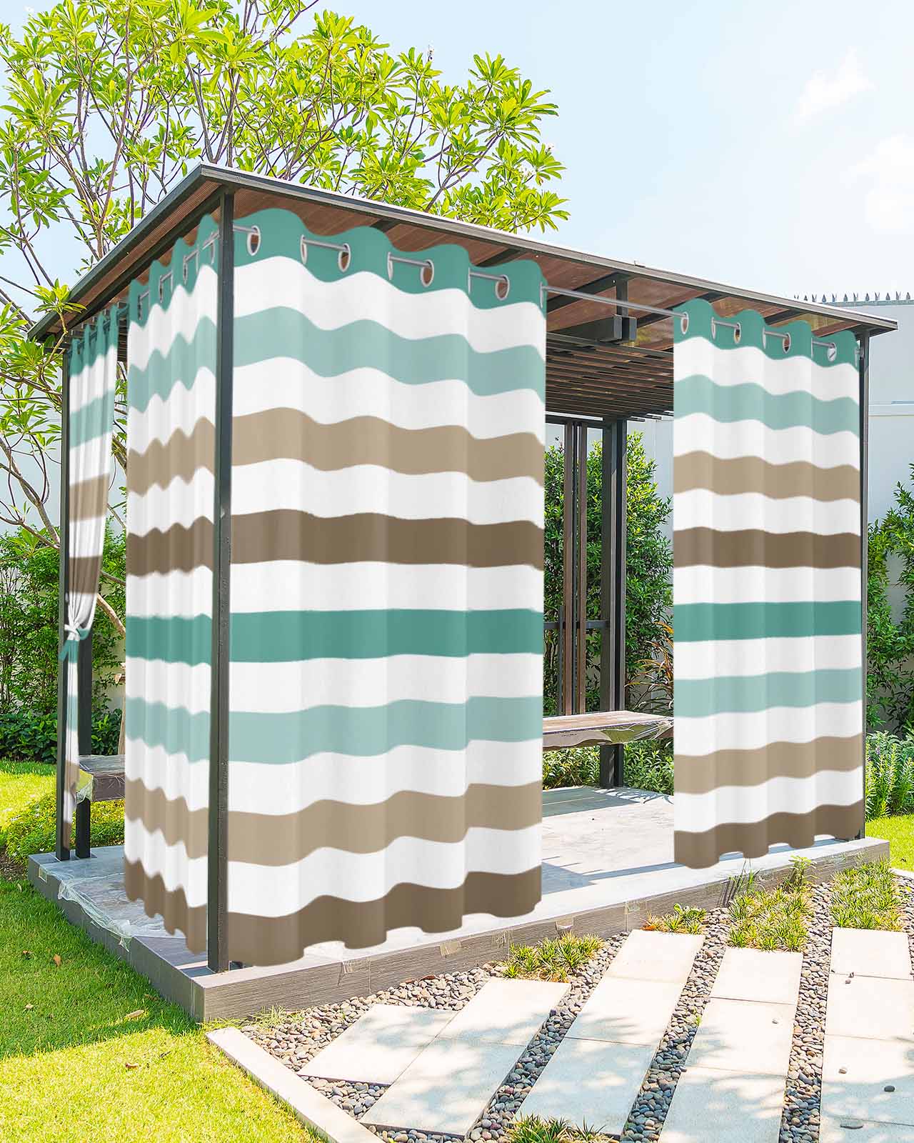 Teal Brown Outdoor Curtains for Patio, Farmhouse Watercolor Modern ...