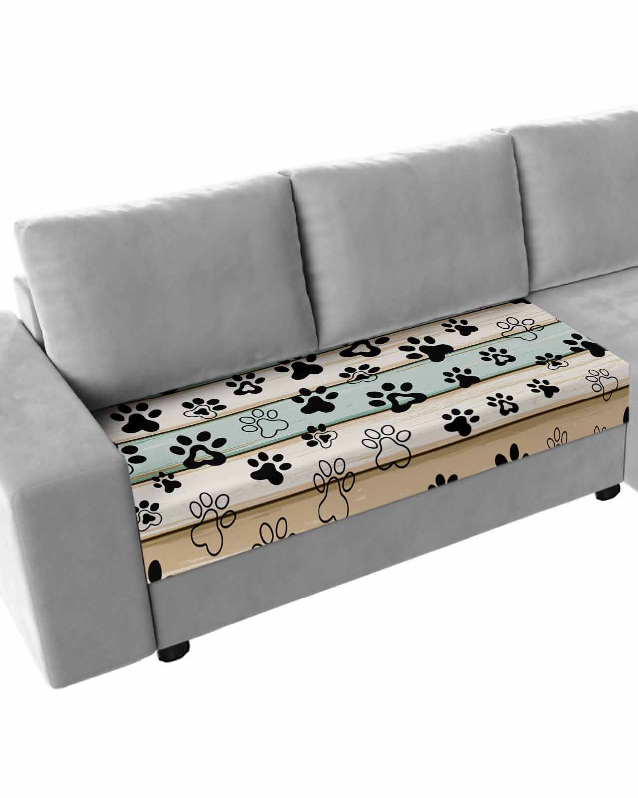 Teal Brown Paw Print Sofa Couch Cushion Covers Washable, Removable ...