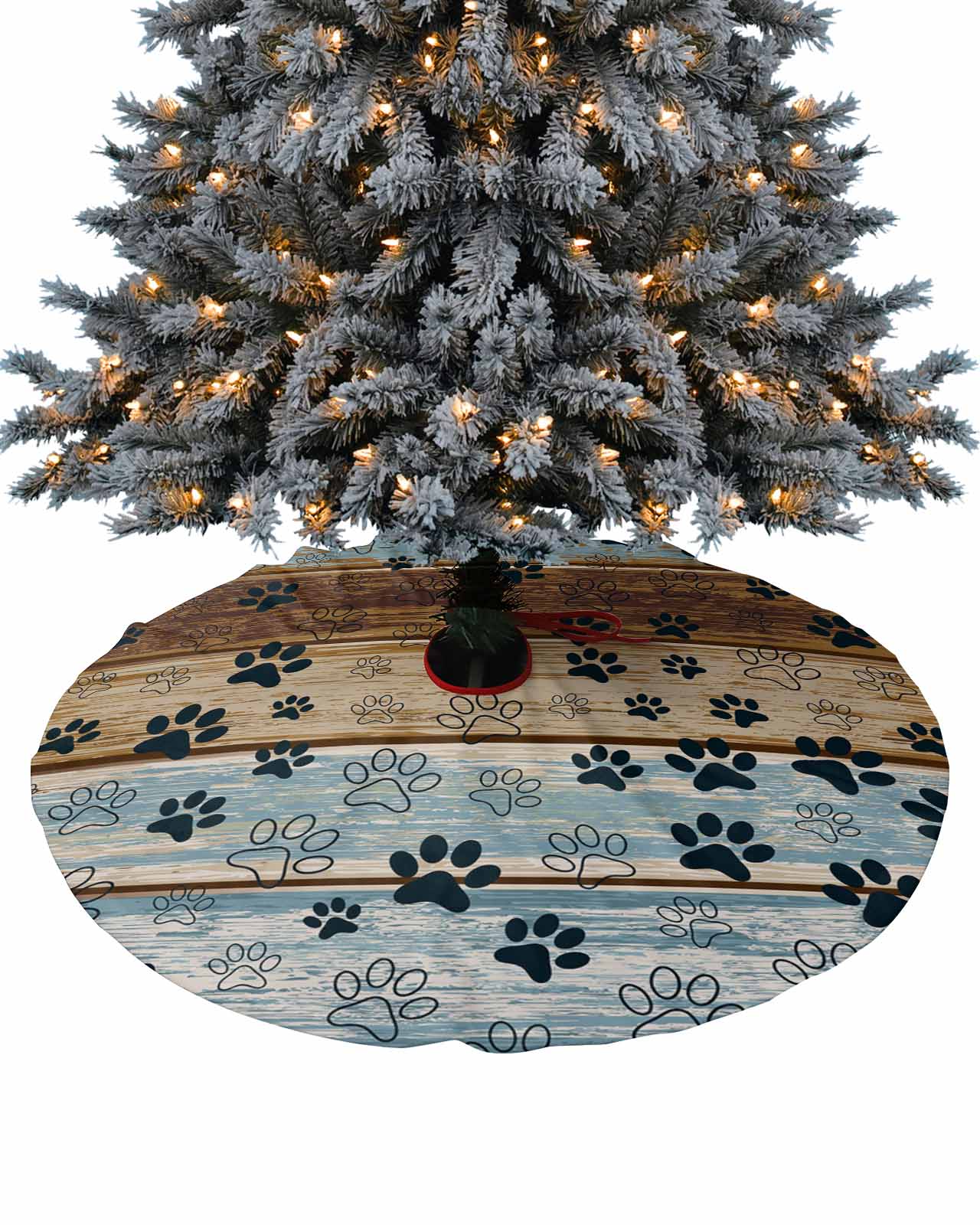 Teal Brown Paw Prints Christmas Tree Skirt 36 Inches Large Christmas ...