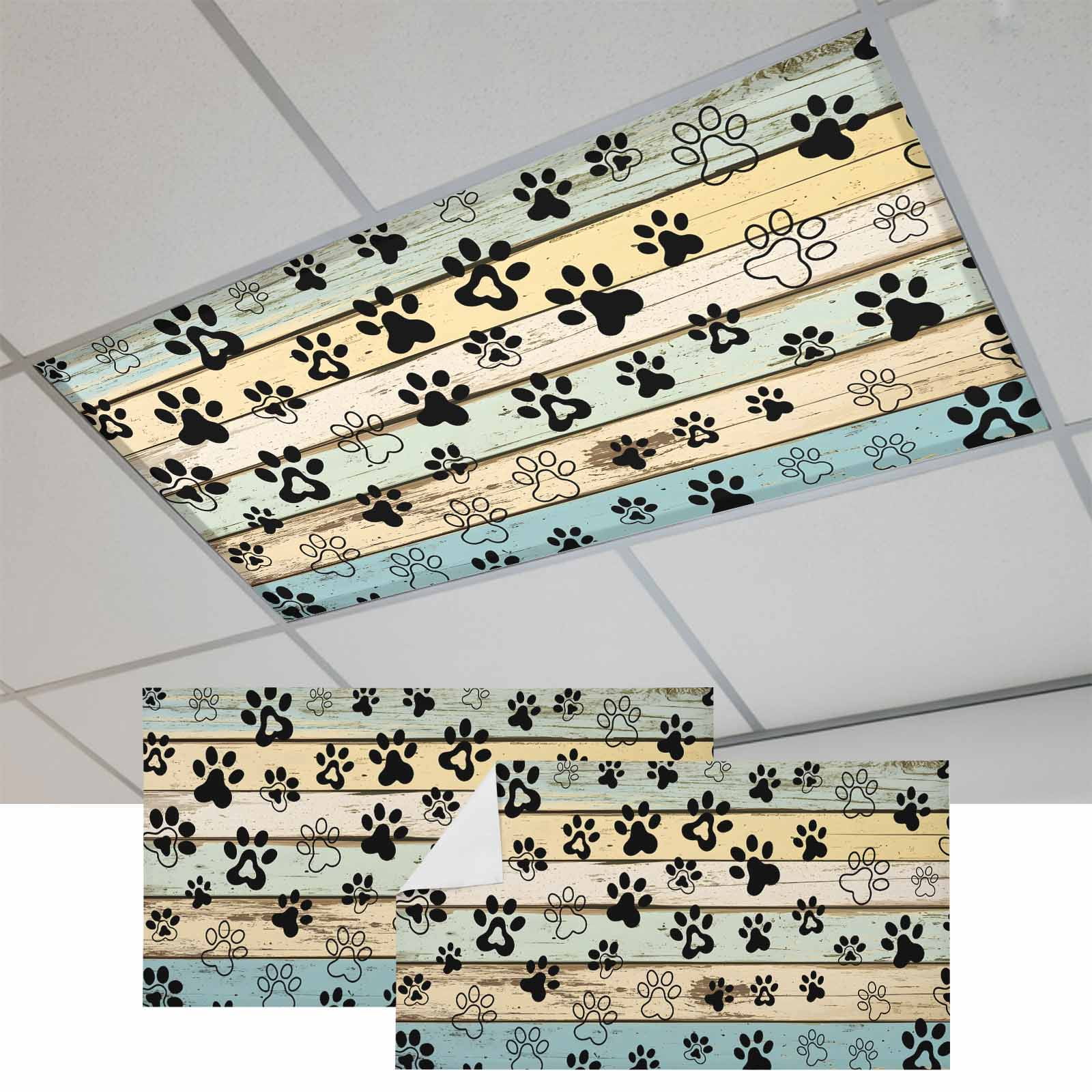 Teal Brown Paw Prints Magnetic Fluorescent Light Covers for Ceiling ...