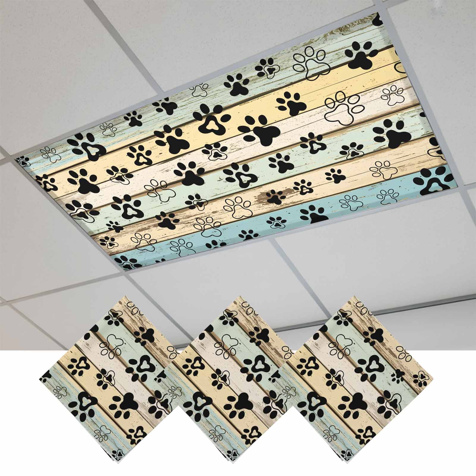 Teal Brown Paw Prints Magnetic Fluorescent Light Covers for Ceiling ...