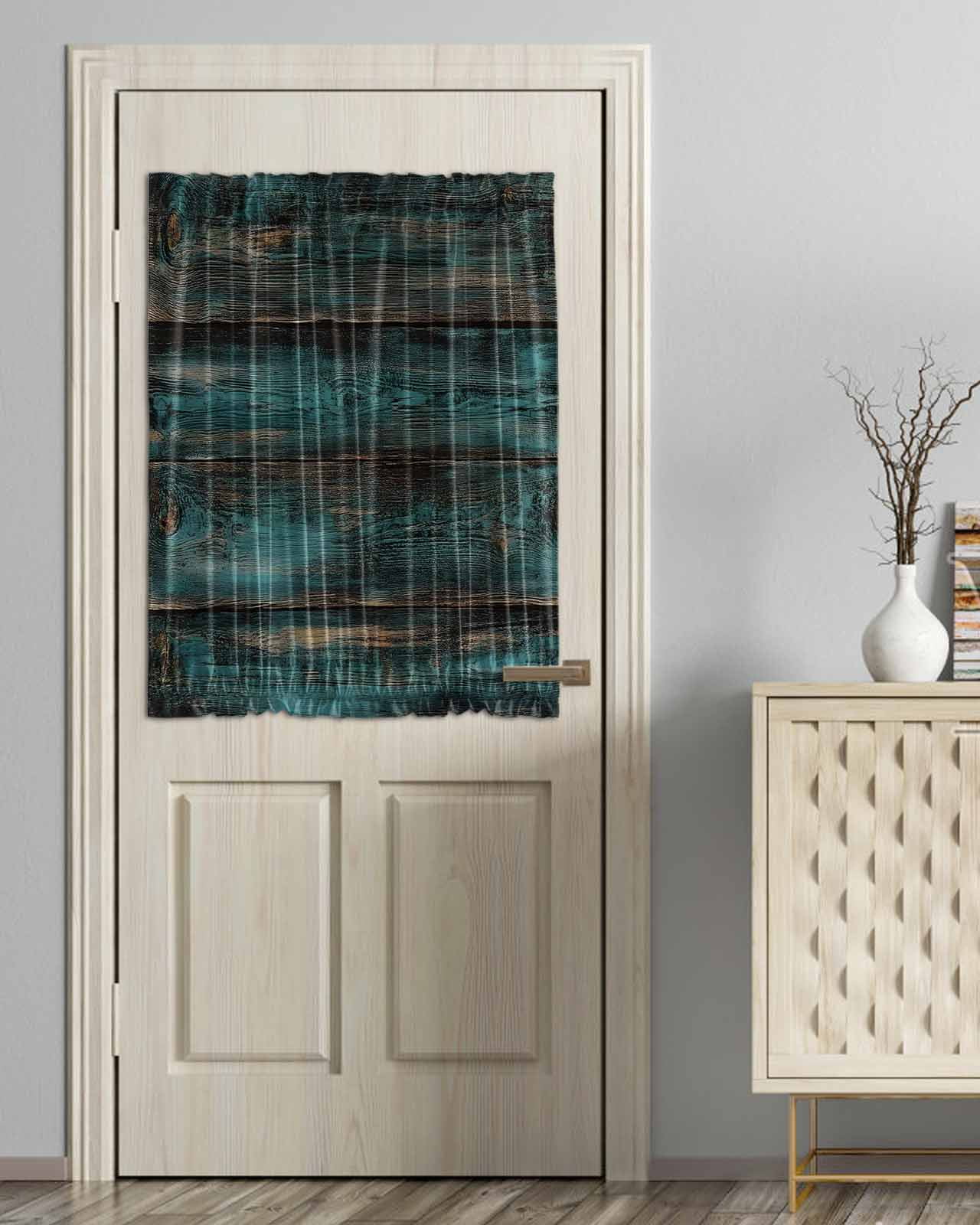 Teal Brown Plank Prints Blackout Curtains French Door Curtains for Door ...