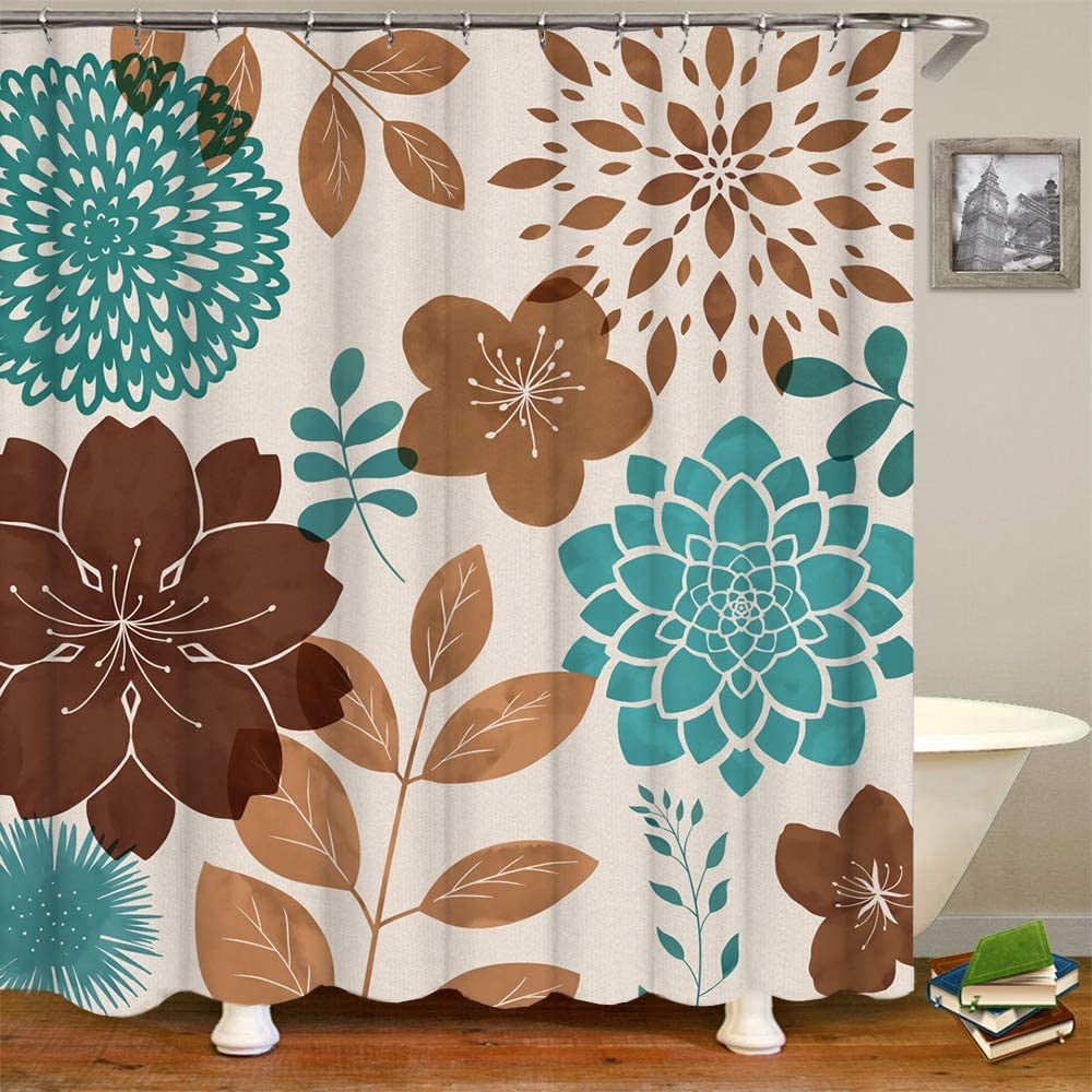 Teal And Brown Shower Curtain