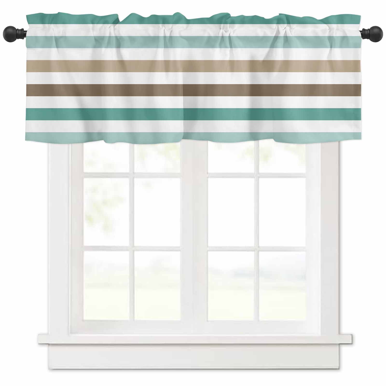 Teal Brown Stripe Ombre Valance for Windows Geometric Striped Window ...