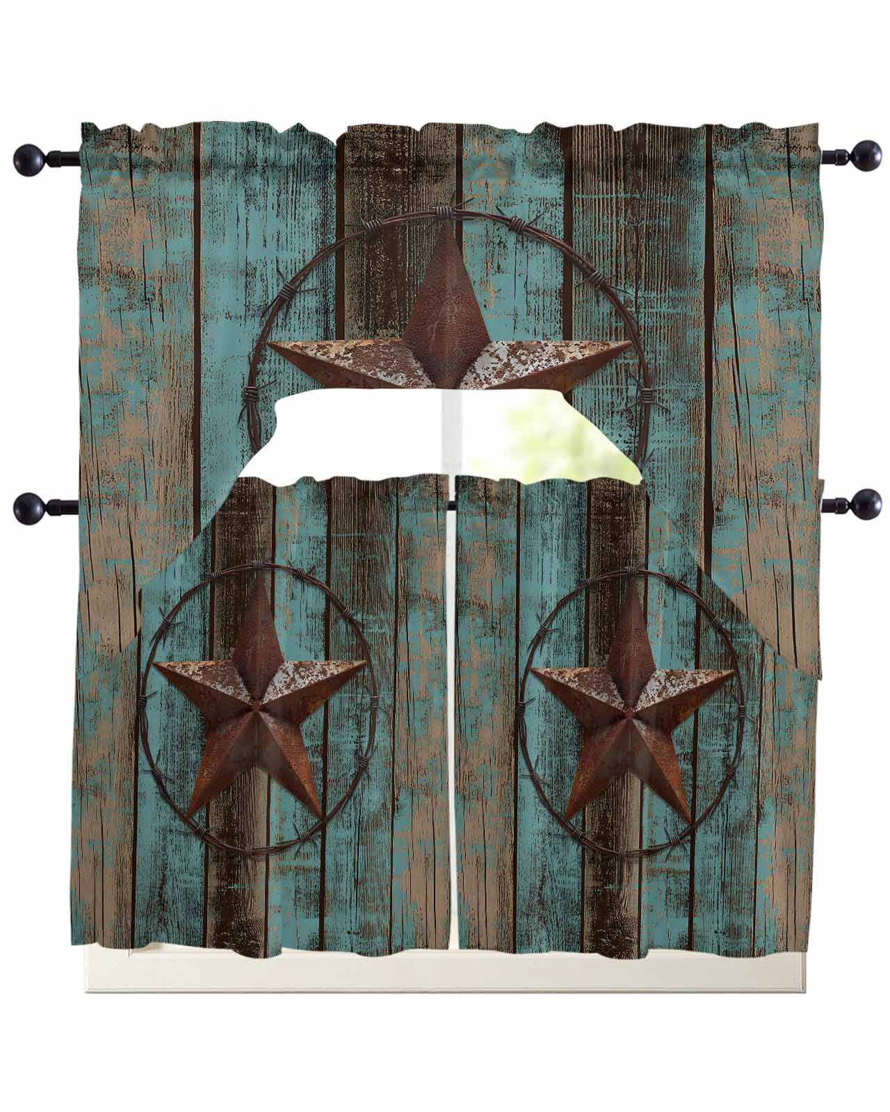 Teal Brown Texas Star Kitchen Curtains Swag Valance and Tier Curtains ...