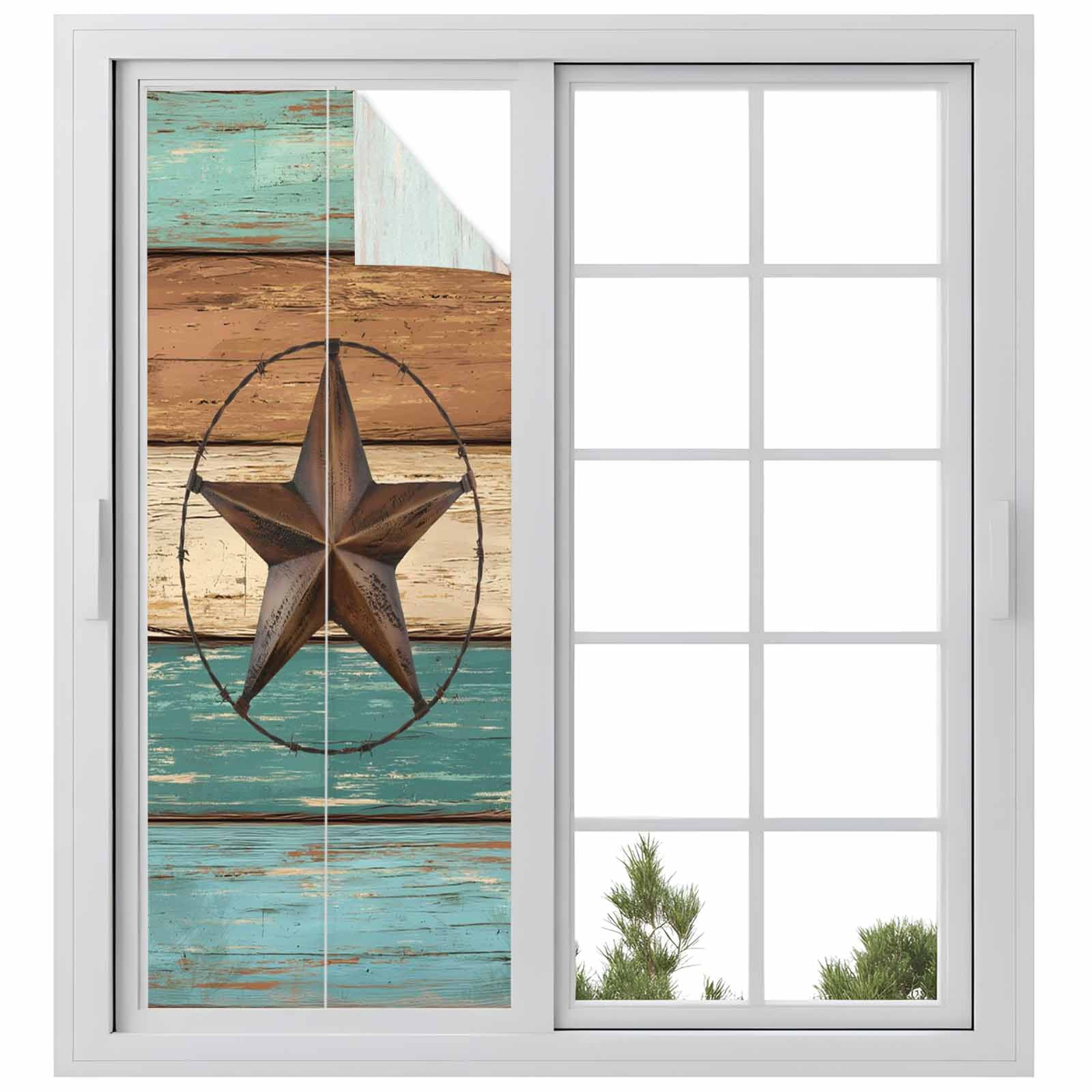 Teal Brown Window Privacy Film, Country Texas Star Farmhouse Barn Door ...