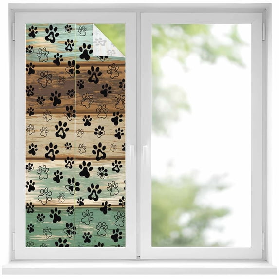 Teal Brown Window Privacy Film, Pet Paw Printed Farmhouse Dog Claws ...
