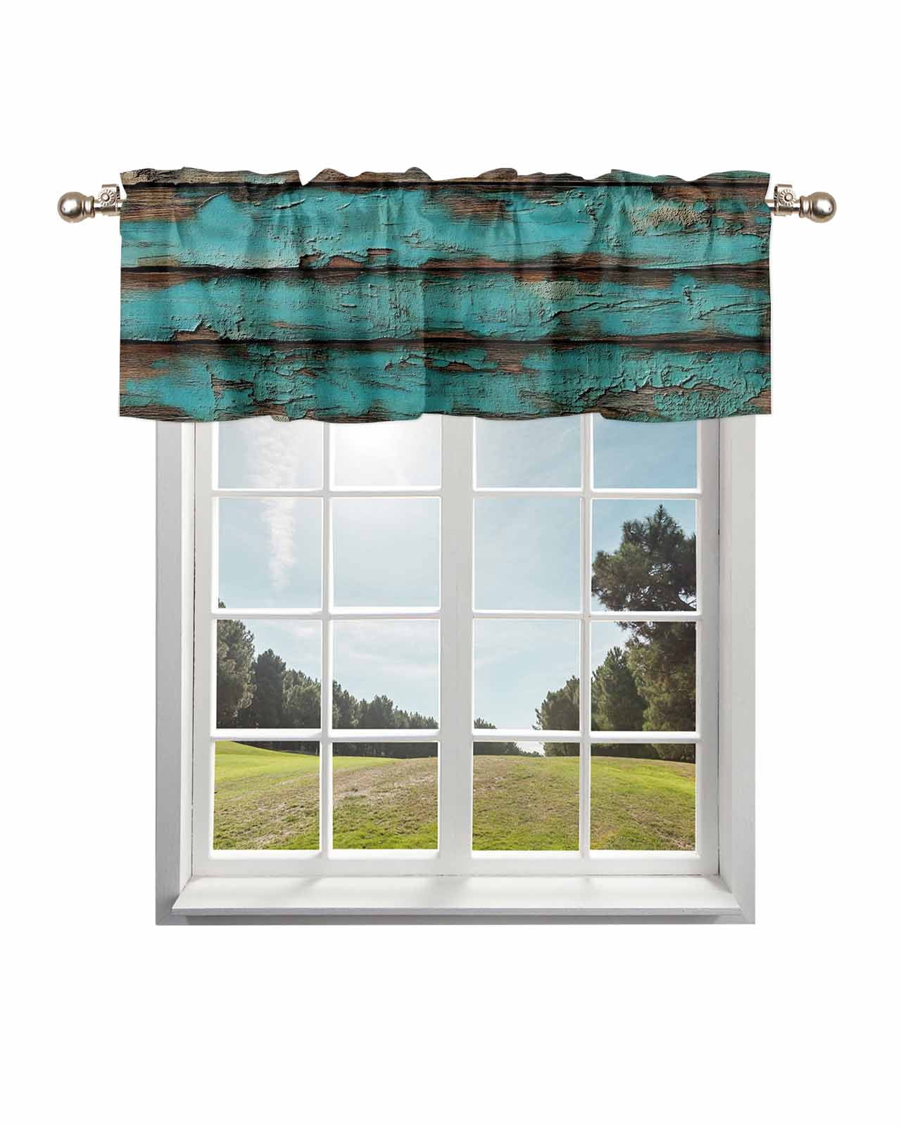 Teal Brown Wood Curtain Valance for Windows/Living Room/Kitchen ...