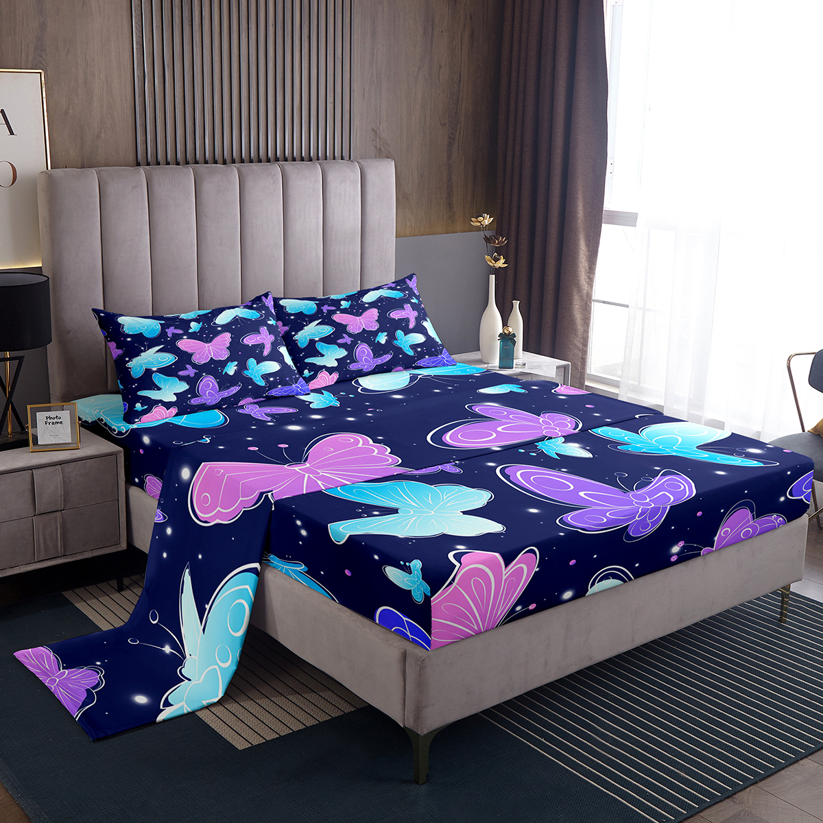 Teal Butterfly Bed Sheets Room Decor,Wild Animals Pink Purple ...