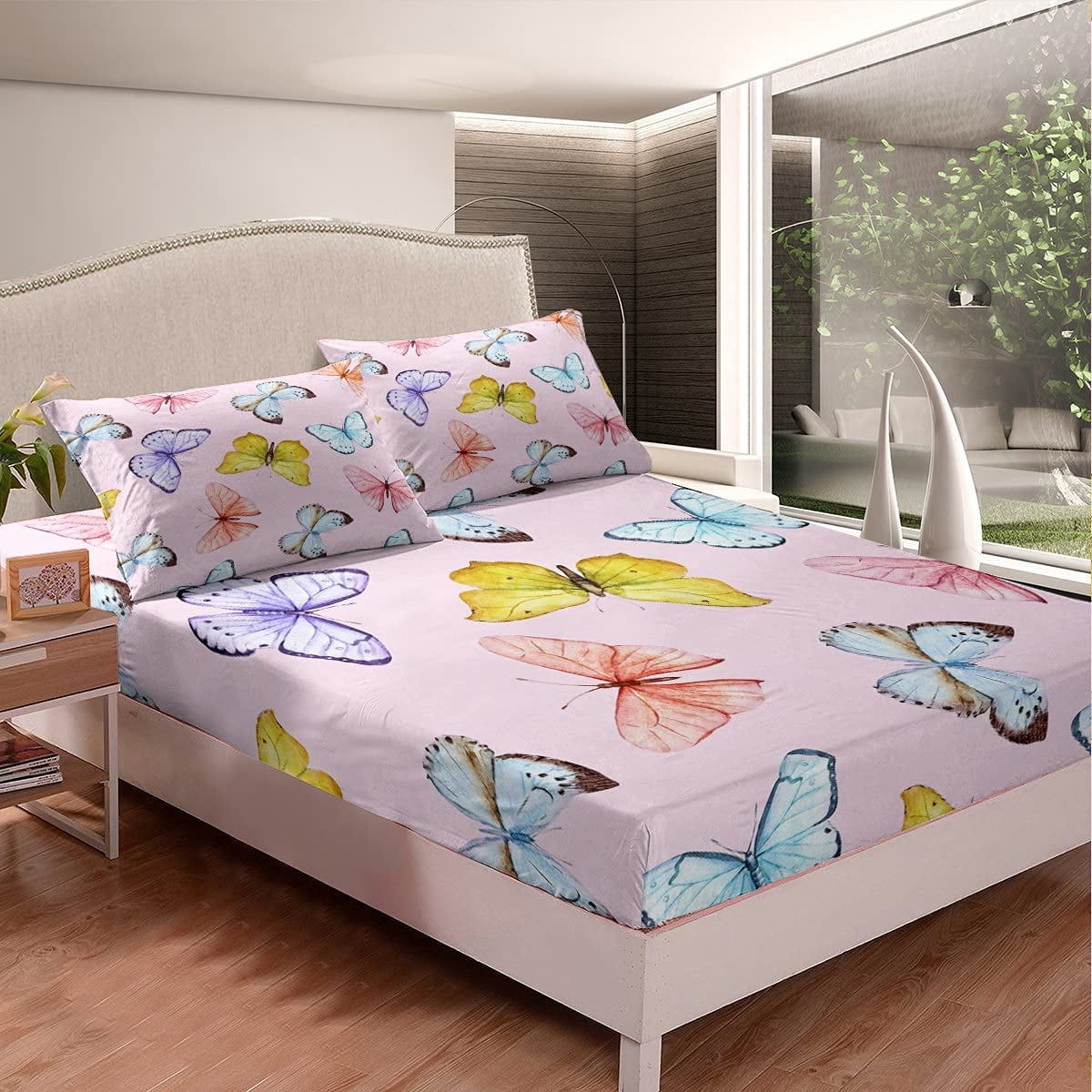Teal Butterfly Fitted Sheets Flying Butterflies Oil Painting Kawaii ...