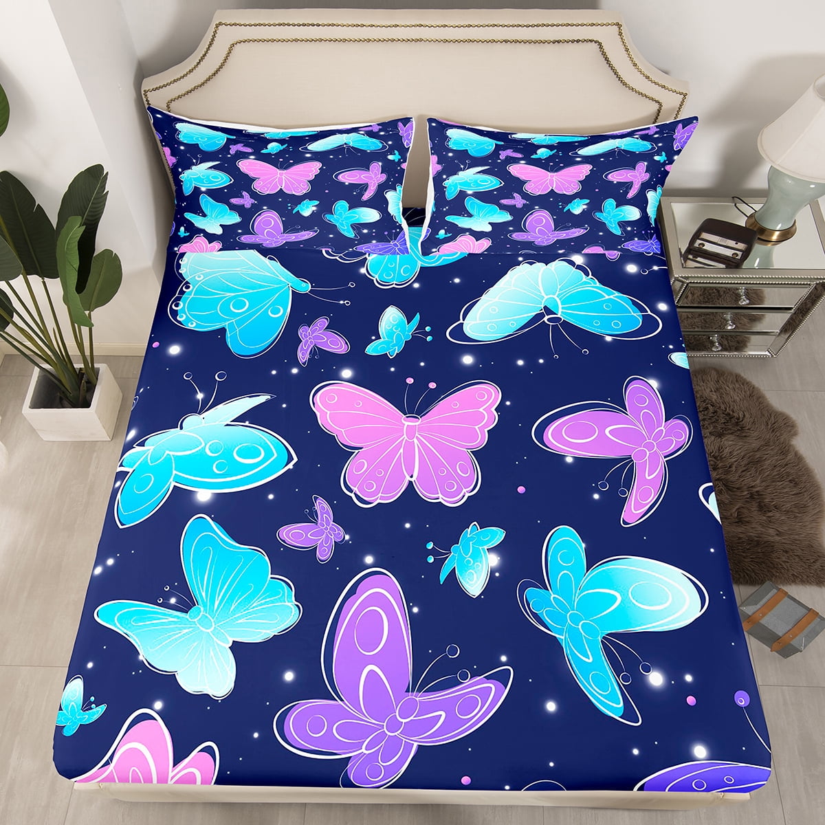 Teal Butterfly Fitted Sheet Room Decor,Wild Animals Pink Purple ...