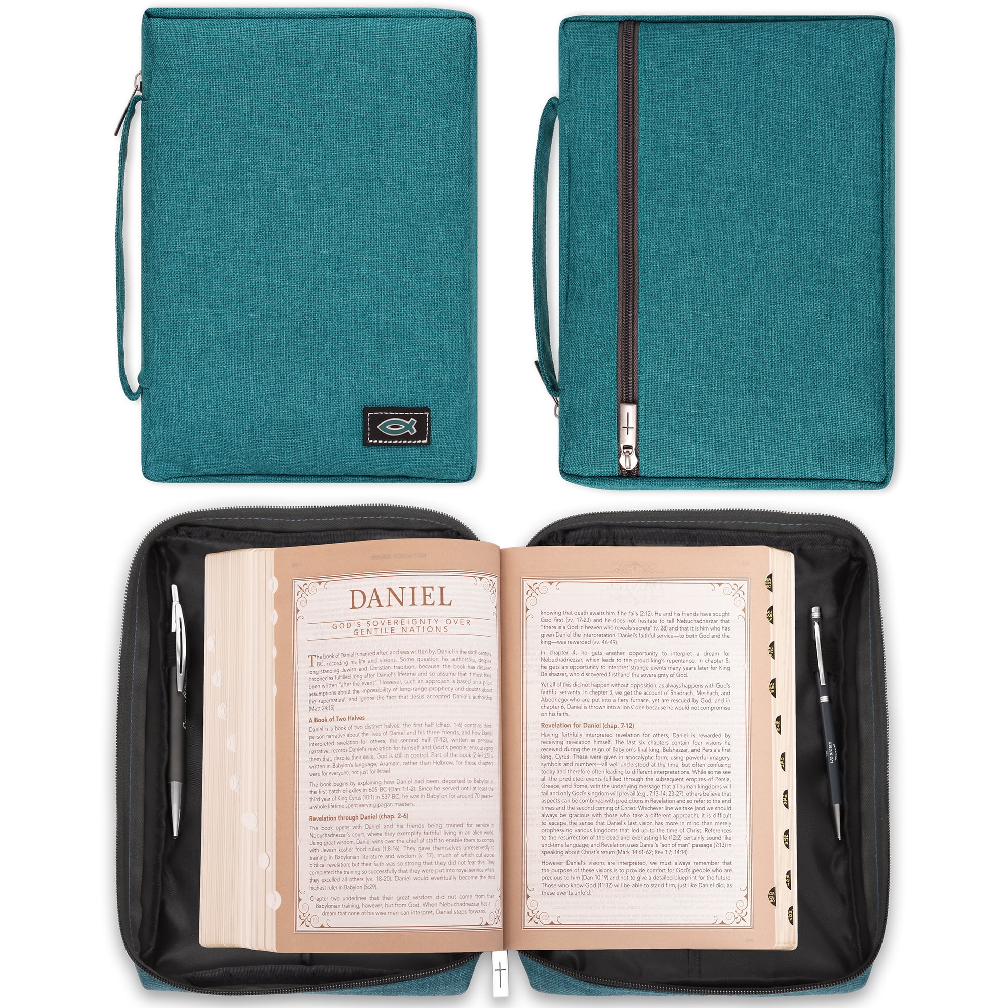 Teal Canvas Bible Cover for Men and Women with Jesus Fish Symbol ...