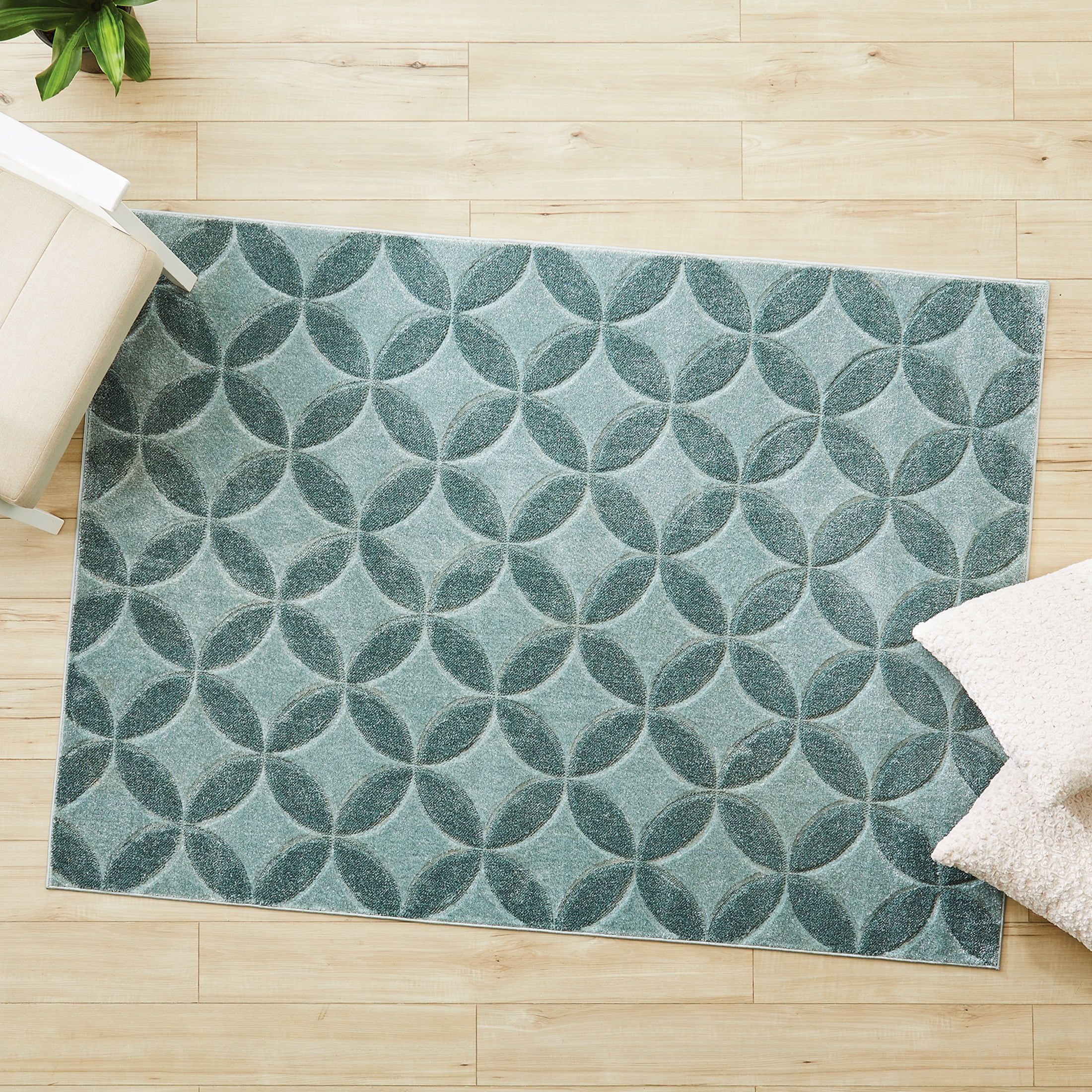 Teal Carved Petals Indoor Area Rug, High-Low Pile, Better Homes ...