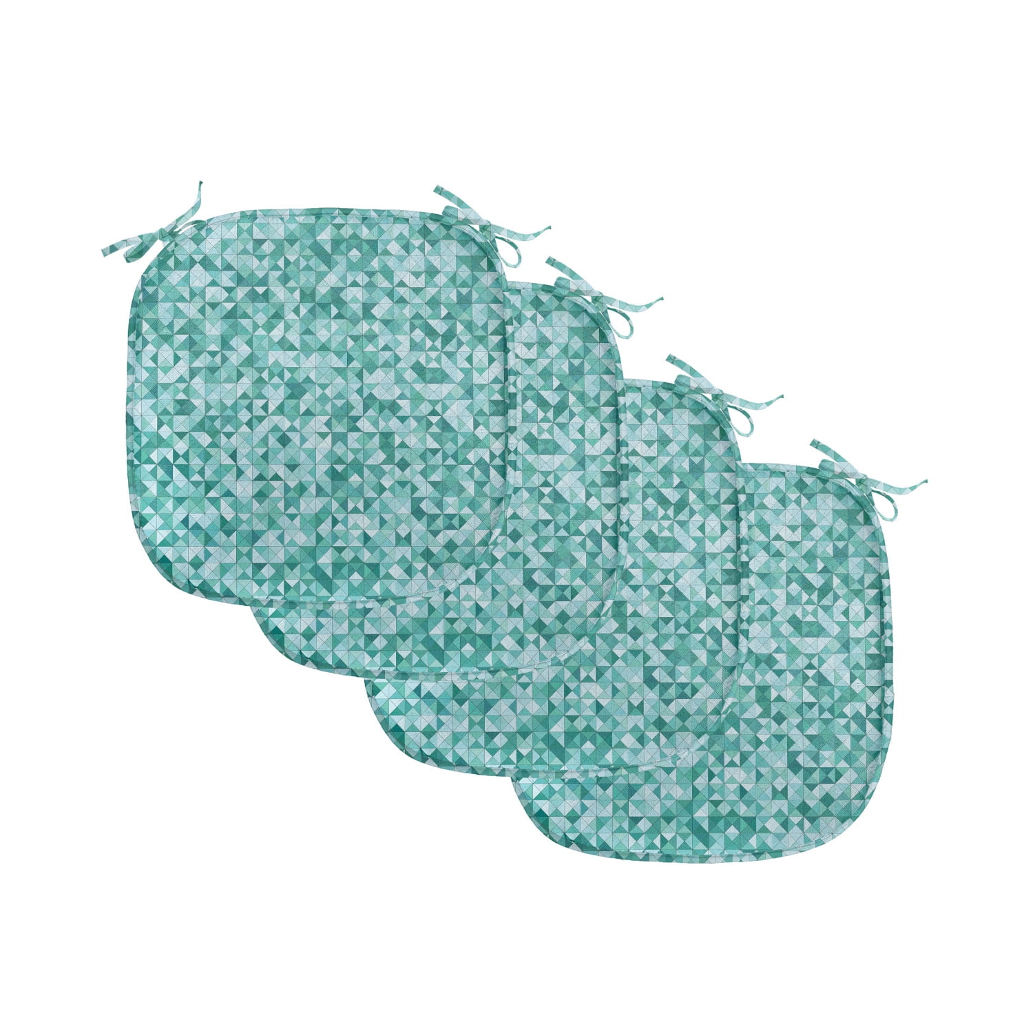 Teal Chair Seating Cushion Set of 4, Triangle Mosaic with Polygon ...