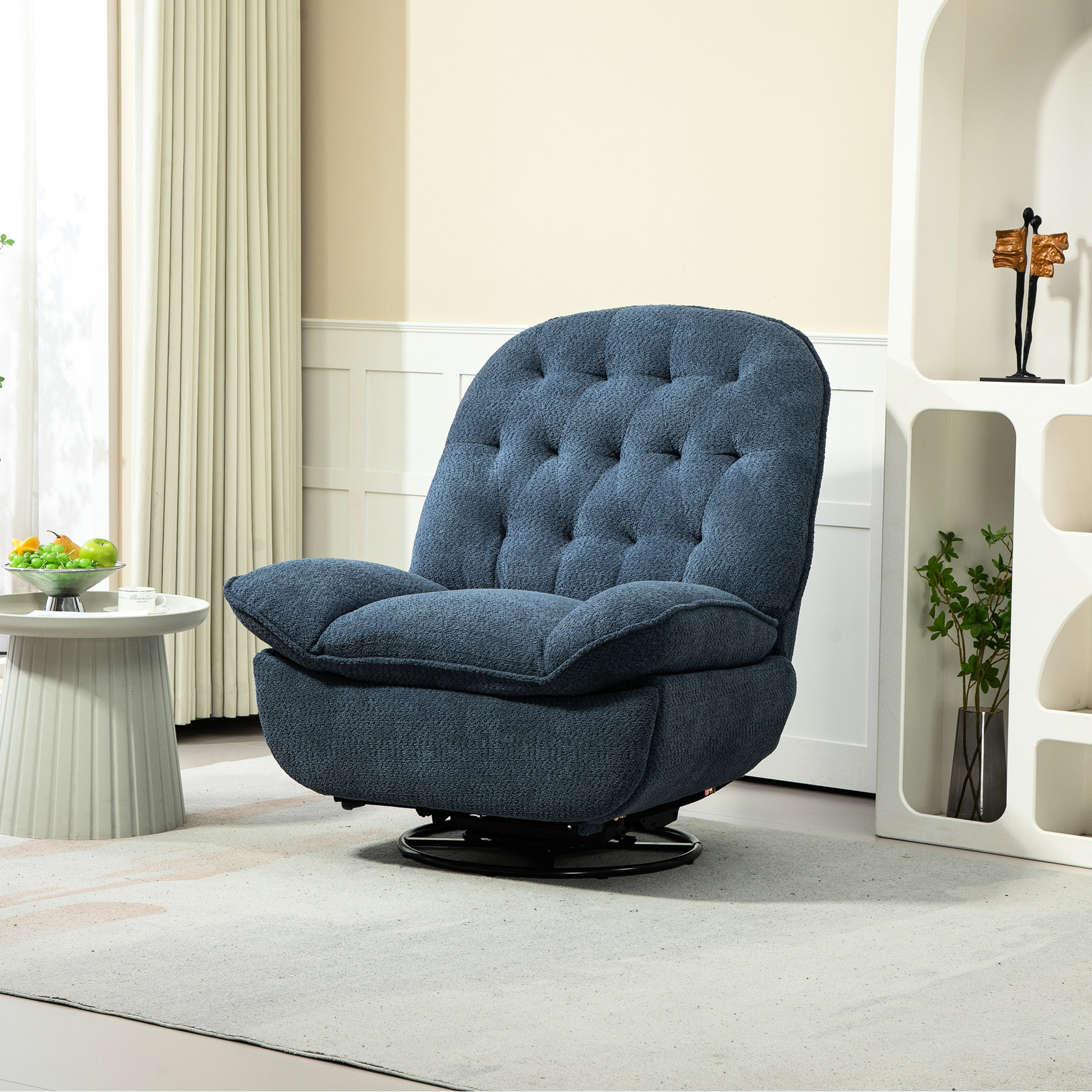 Teal Chenille Recliner Seat - 360° Swivel, Relaxing Spot Rotating Chair ...