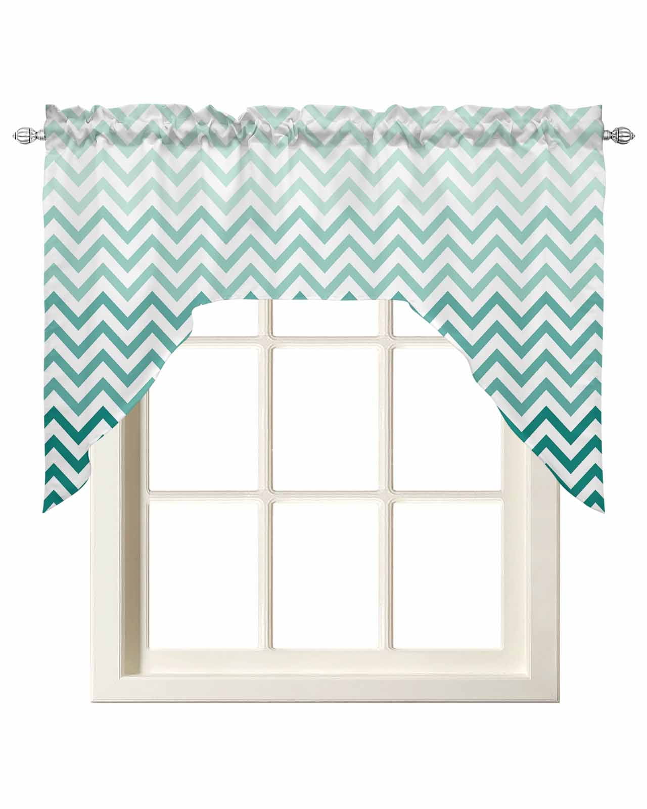 Teal Chevron Kitchen Curtains Swag Valance for Windows/Bathroom/Cafe ...