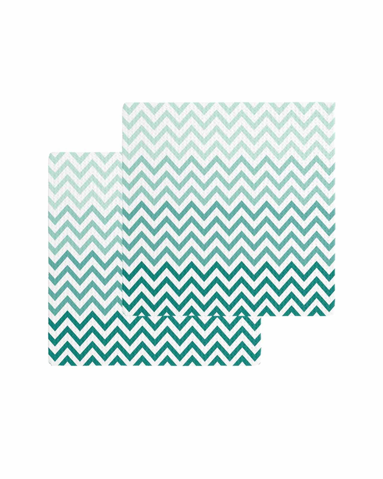 Teal Chevron Kitchen Dish Towels for Drying Dishes Set of 2, Ombre Geometric Ocean Wave V-shaped ...