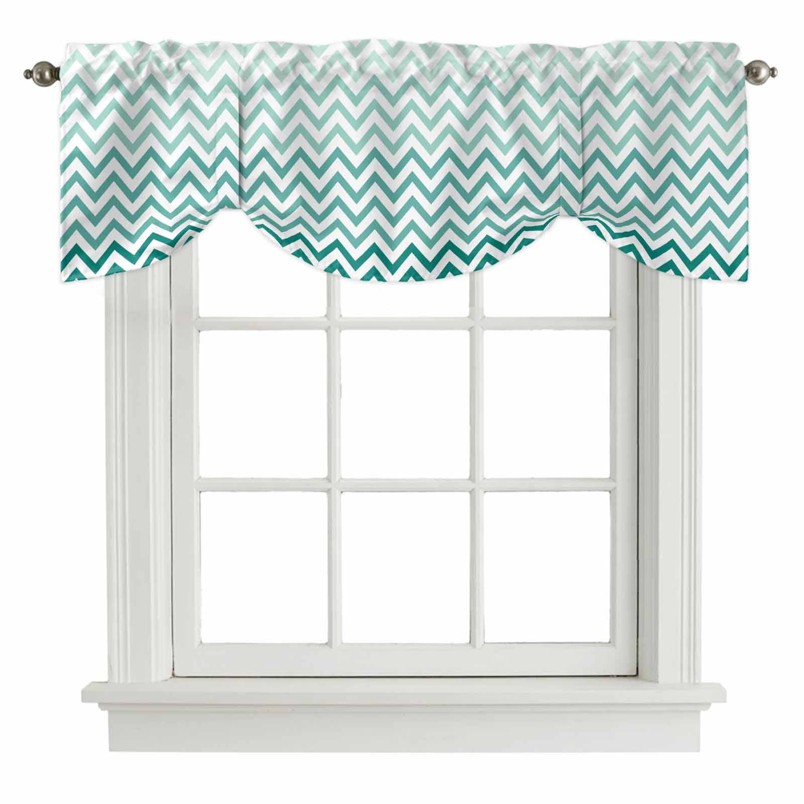 Teal Chevron Tie Up Valance Curtains for Windows, Kitchen Curtains ...