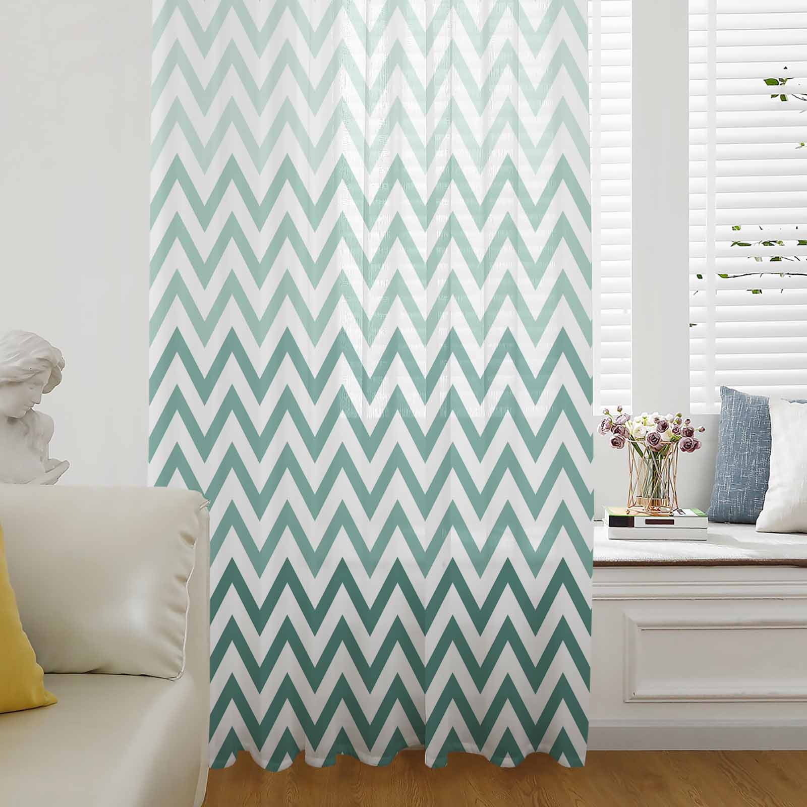 Teal Chevron Window Curtain 63 Inches Long,Ombre Geometric Ocean Wave V ...