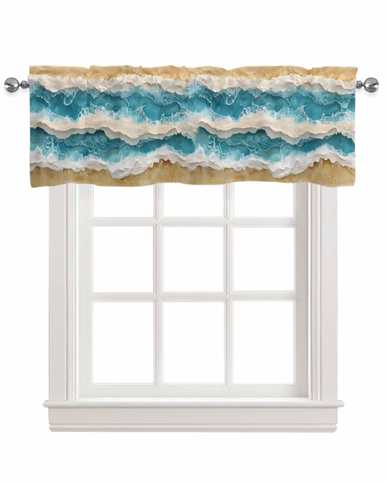Teal Coastal Beach Kitchen Valances for Windows Farmhouse Linen Window ...