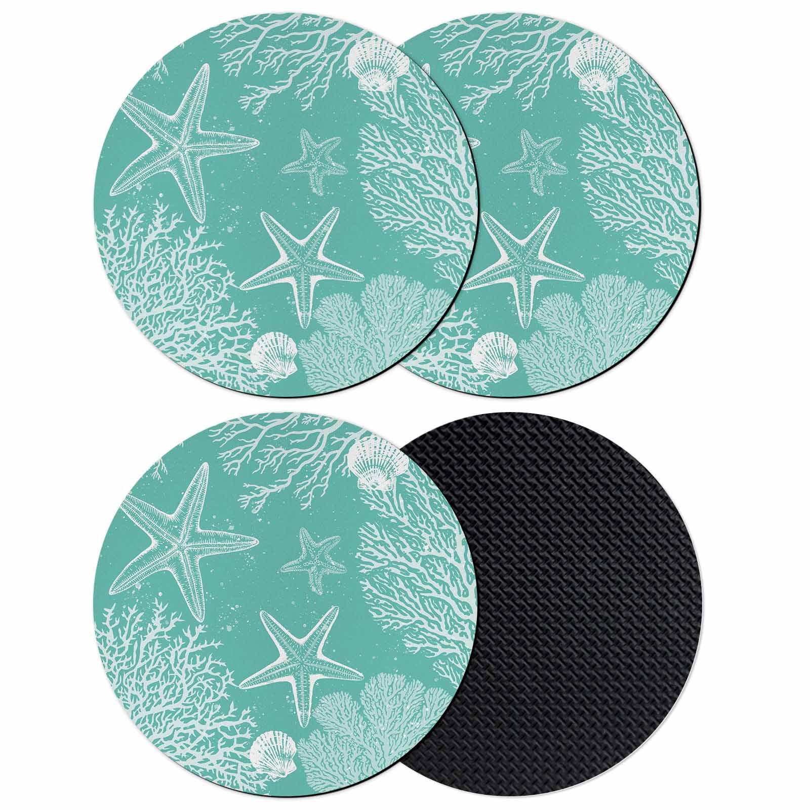 Teal Coastal Coasters Set of 4, Absorbent Coasters for Drinks, Starfish ...