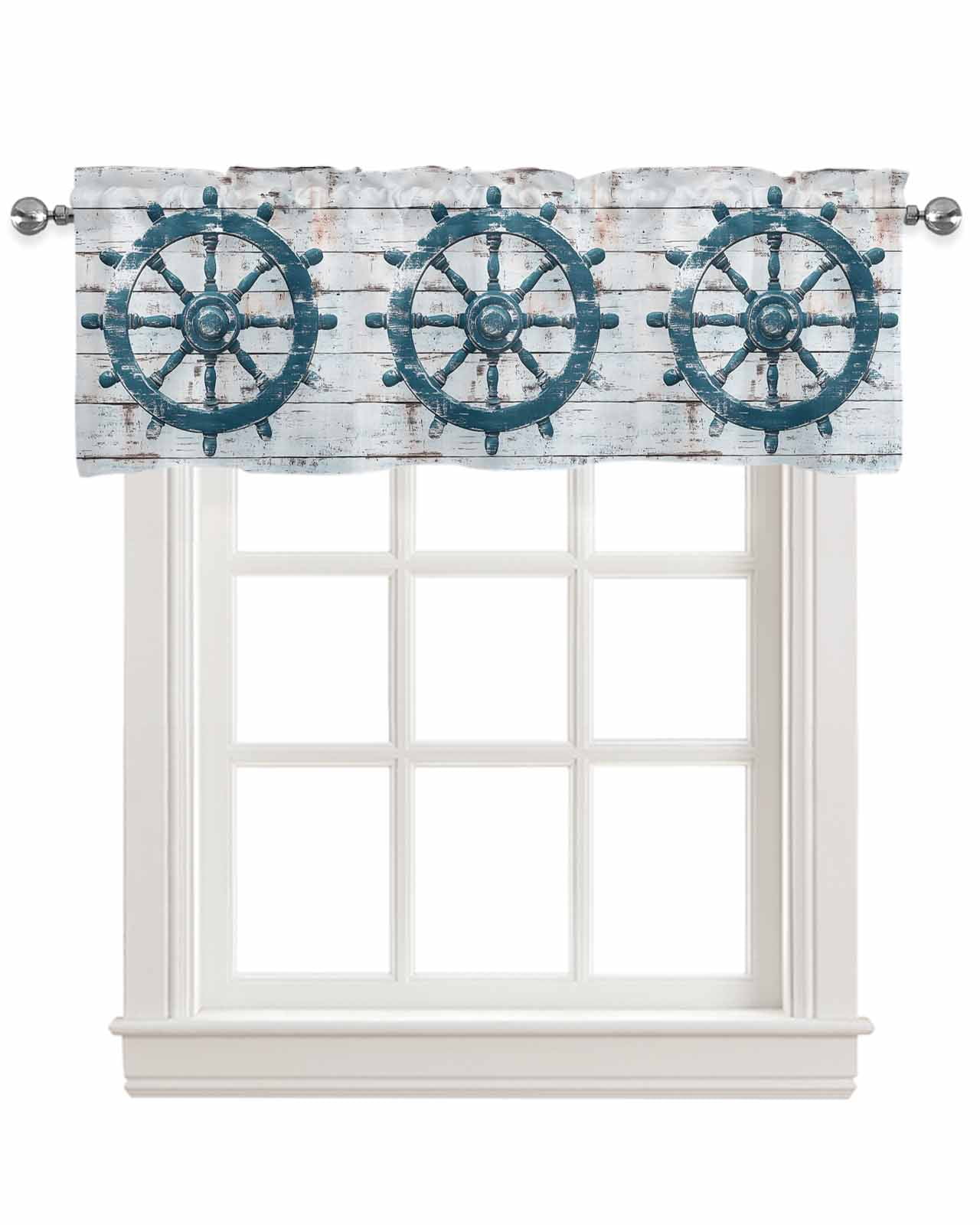 Teal Coastal Kitchen Valances for Windows Farmhouse Linen Window ...