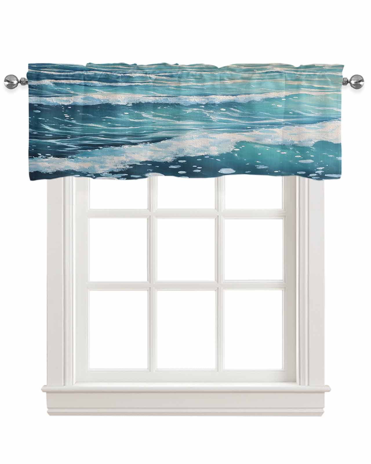 Teal Coastal Kitchen Valances for Windows Farmhouse Linen Window ...