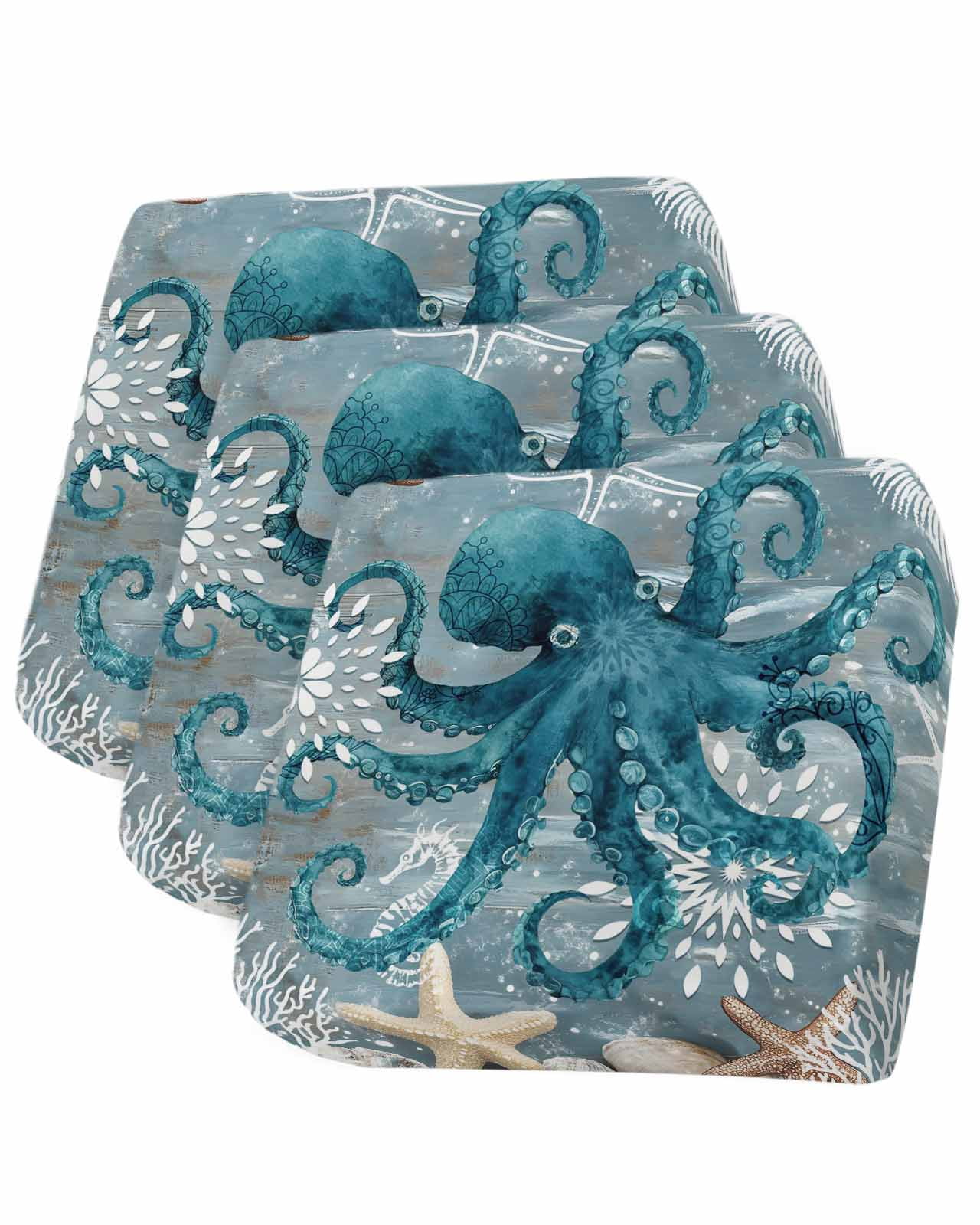 Teal Coastal Octopus Sofa Couch Cushion Covers Washable, Removable ...