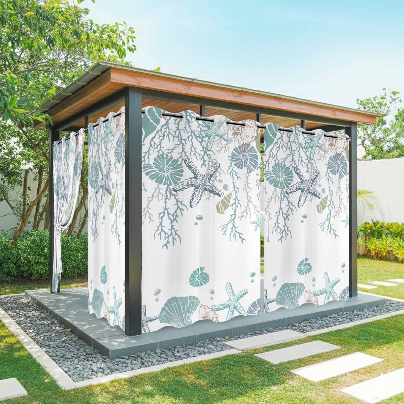 Teal Coastal Outdoor Curtains for Patio Waterproof, Starfish Coral ...