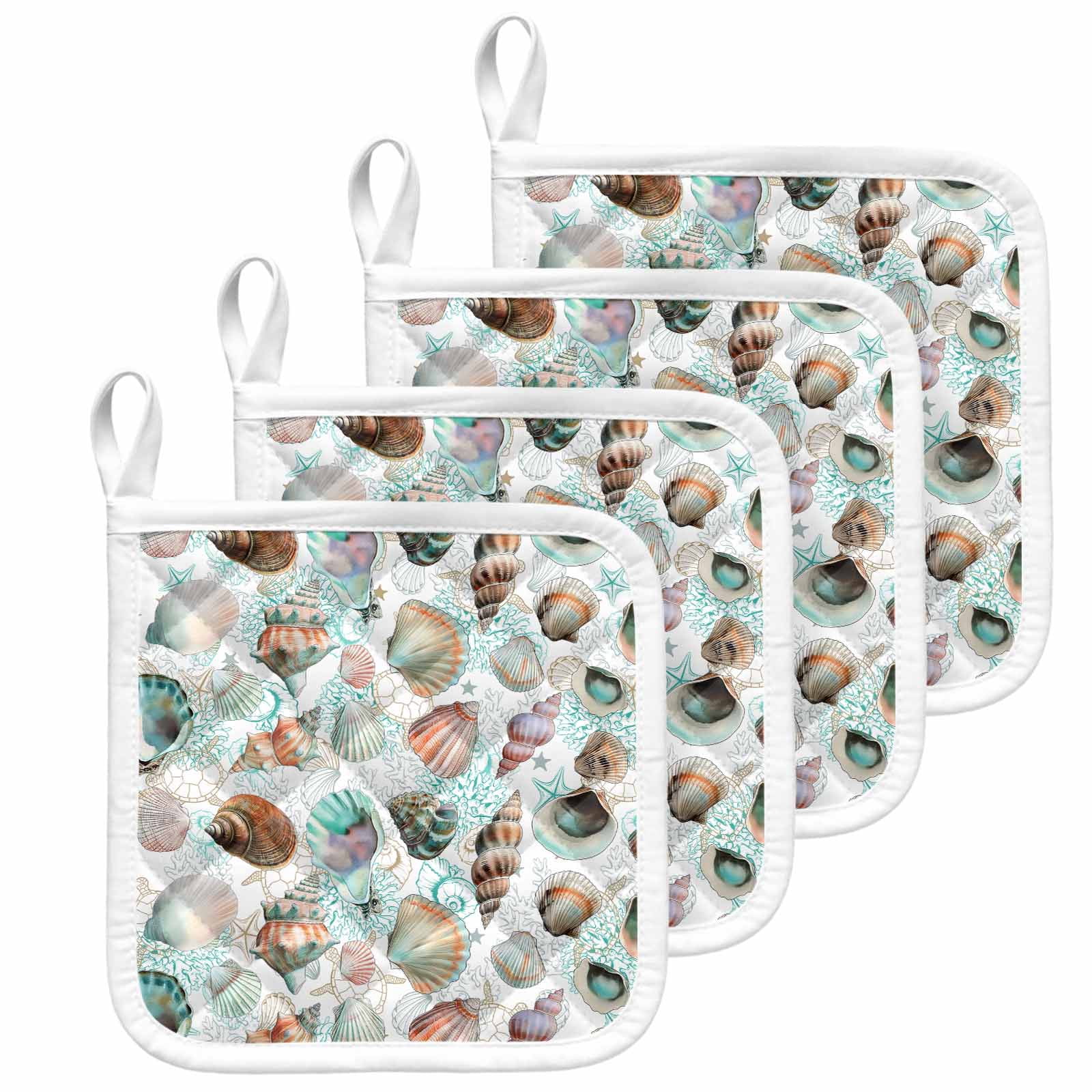 Teal Coastal Pot Holders for Kitchen Heatproof Potholder, 4 Pack Summer ...