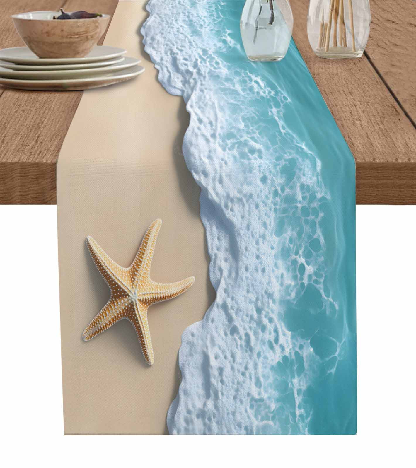 Teal Coastal Table Runner 72 Inches, Summer Beach Starfish Nautical ...