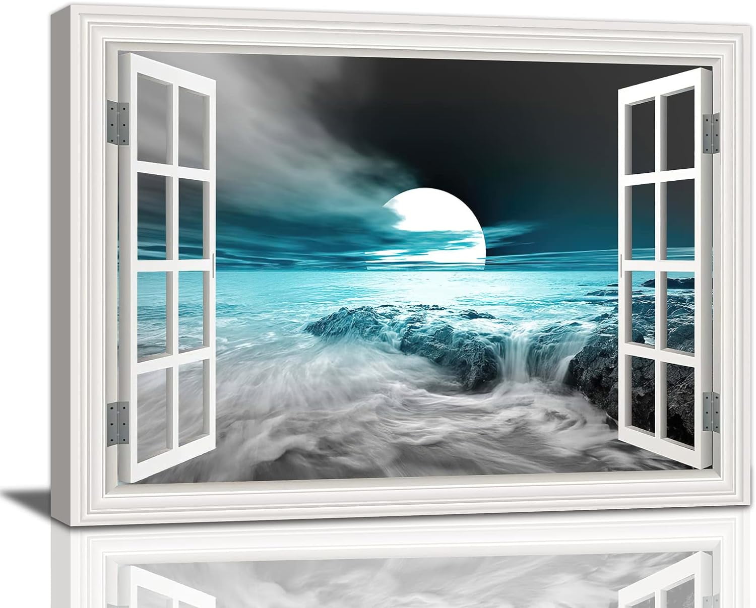 Teal Coastal Wall Art Beach Moon Pictures Nautical Ocean Canvas Wall ...