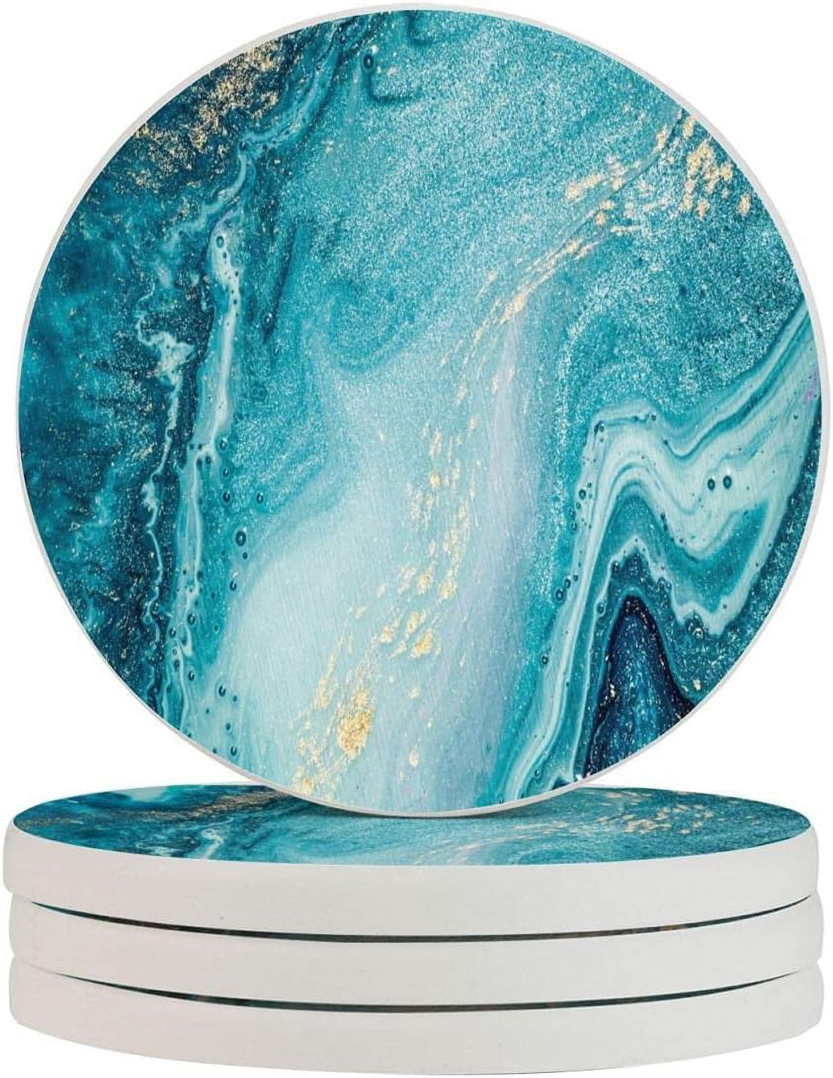 ABSOP Teal Absorbent Stone Coasters Set of 4, Turquoise Marble Drink ...