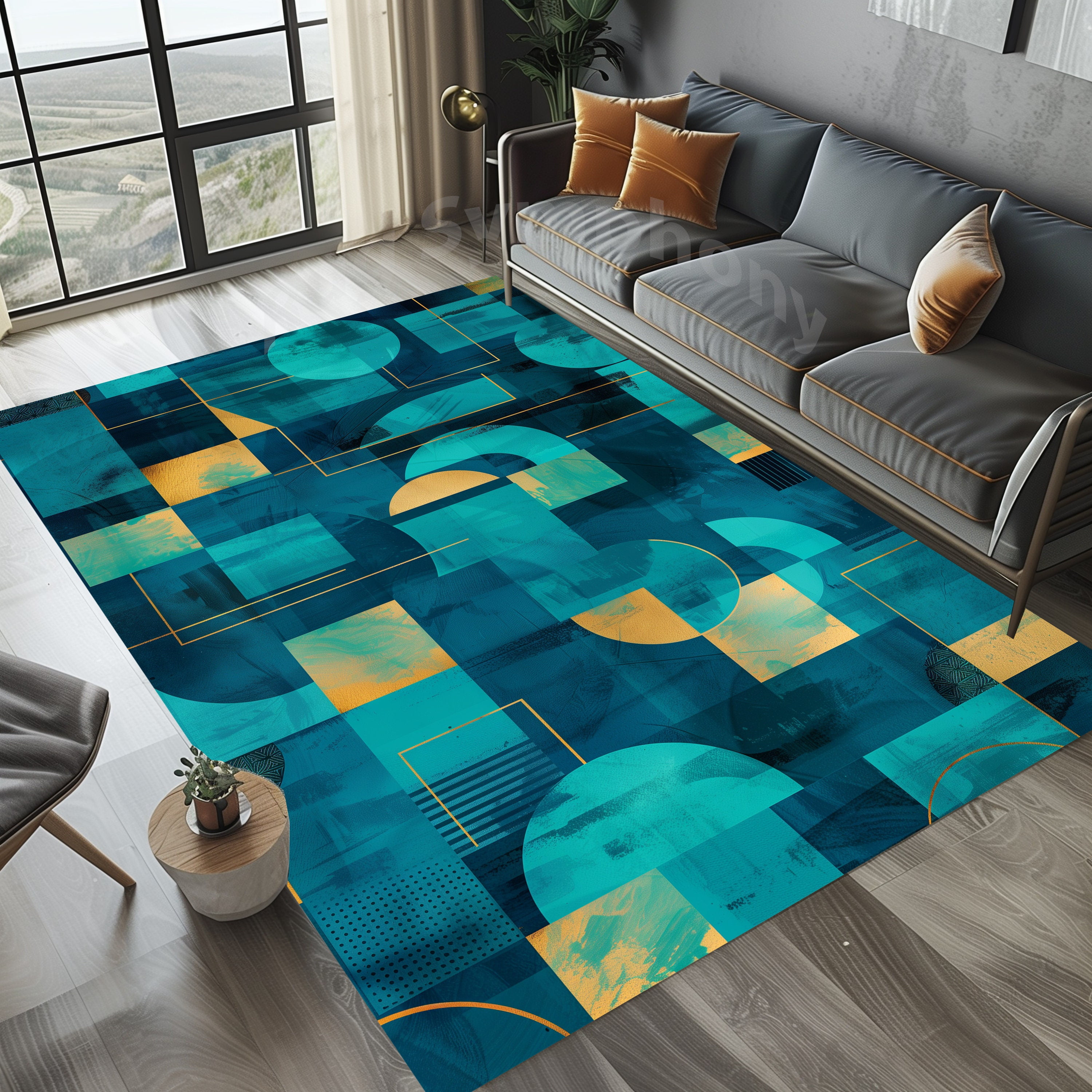 Teal Color Geometric Shapes Rug 2x3 ft = 65x95 cm - Walmart.com