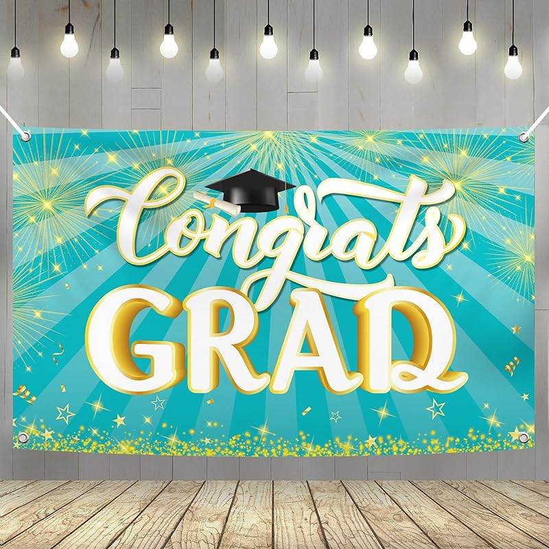 Teal Congrats Grad Banner-3.6*5.9ft/110*180cm, XtraLarge, Graduation ...