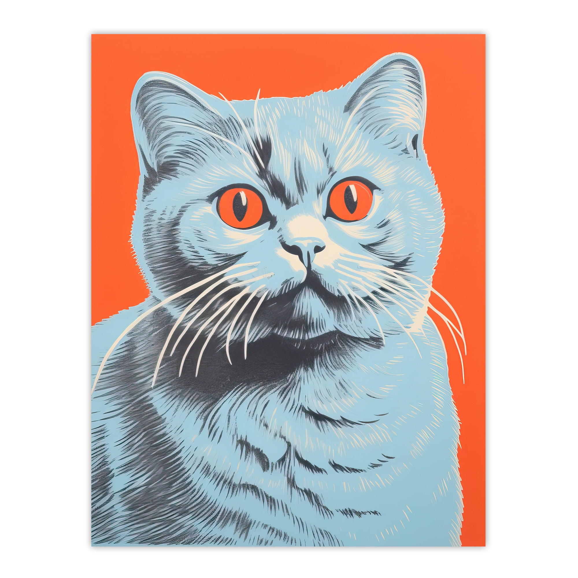 Teal And Coral Cat Screen Print Risograph Artwork Spot Block Colour ...