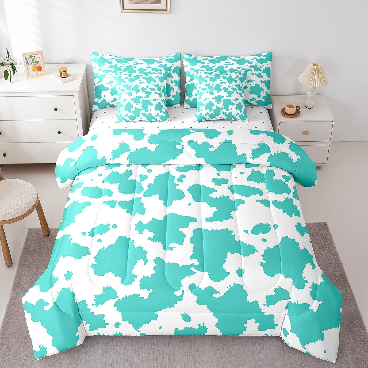 Teal Cowhide Full Size Comforter Sets - Bedding Sets 7 Pieces,Bull ...