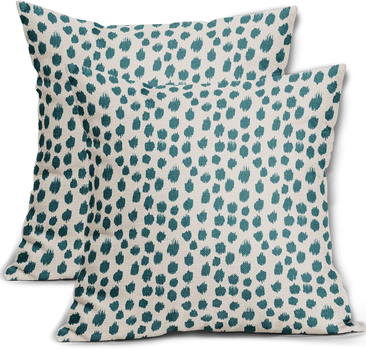 Teal Cream Pillow Covers 16x16 Set of 2 Boho Design Polka Dot Throw ...