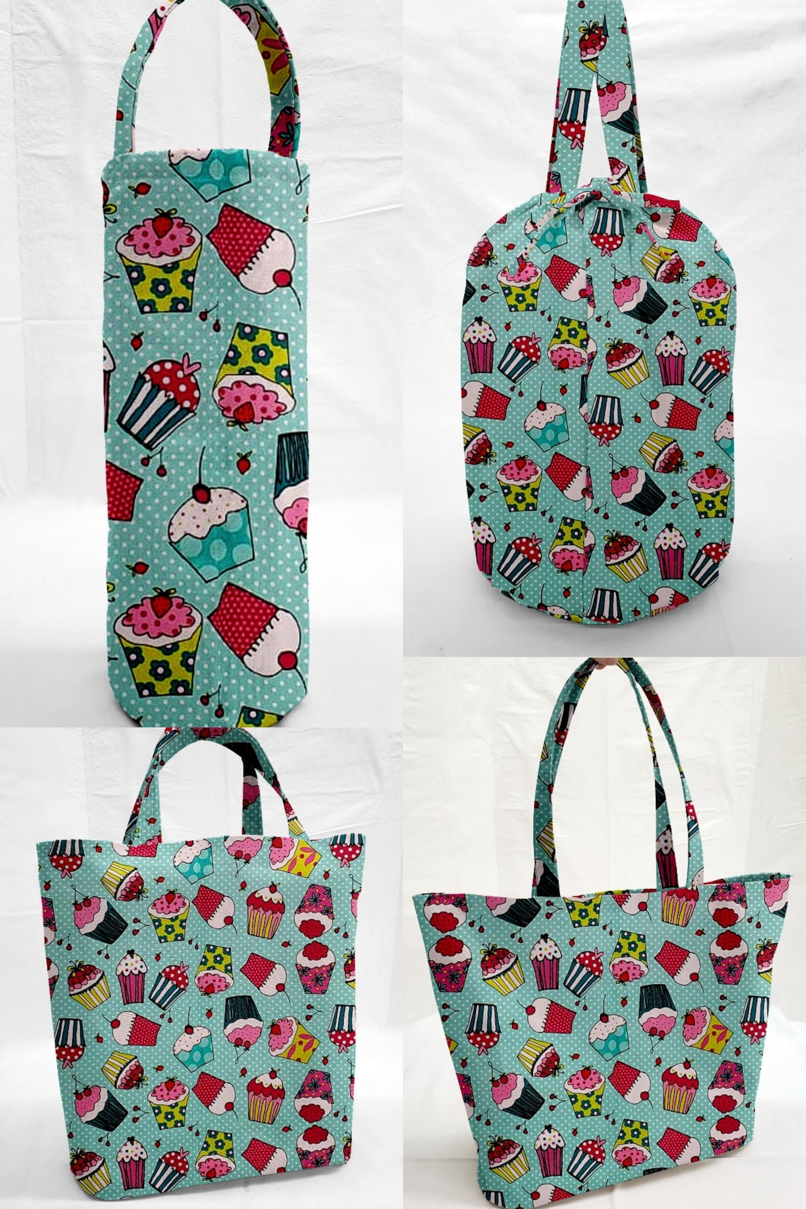 Teal Cupcake Reusable Fabric Gift Bags and/or Tote Bags (Drawstring ...