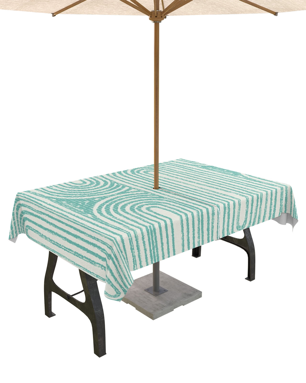 Teal Curved Overlap Lines Textures Table Cloth with Umbrella Hole and ...