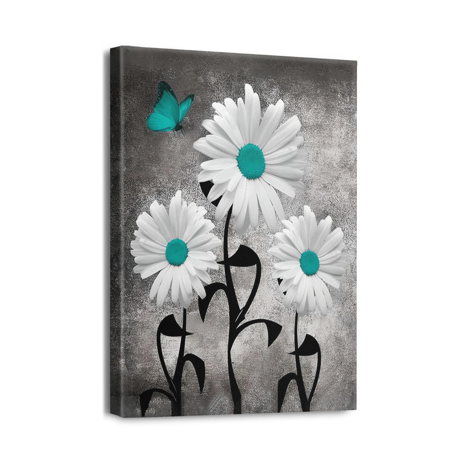 Teal Daisy Butterflies Farmhouse Flower Wart Art,Inspiration Morden Art ...
