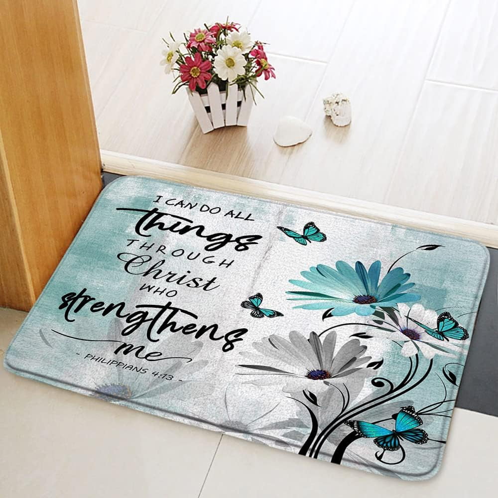 Teal Daisy Flower Butterfly Bath Mats Inspirational Quote Rustic ...