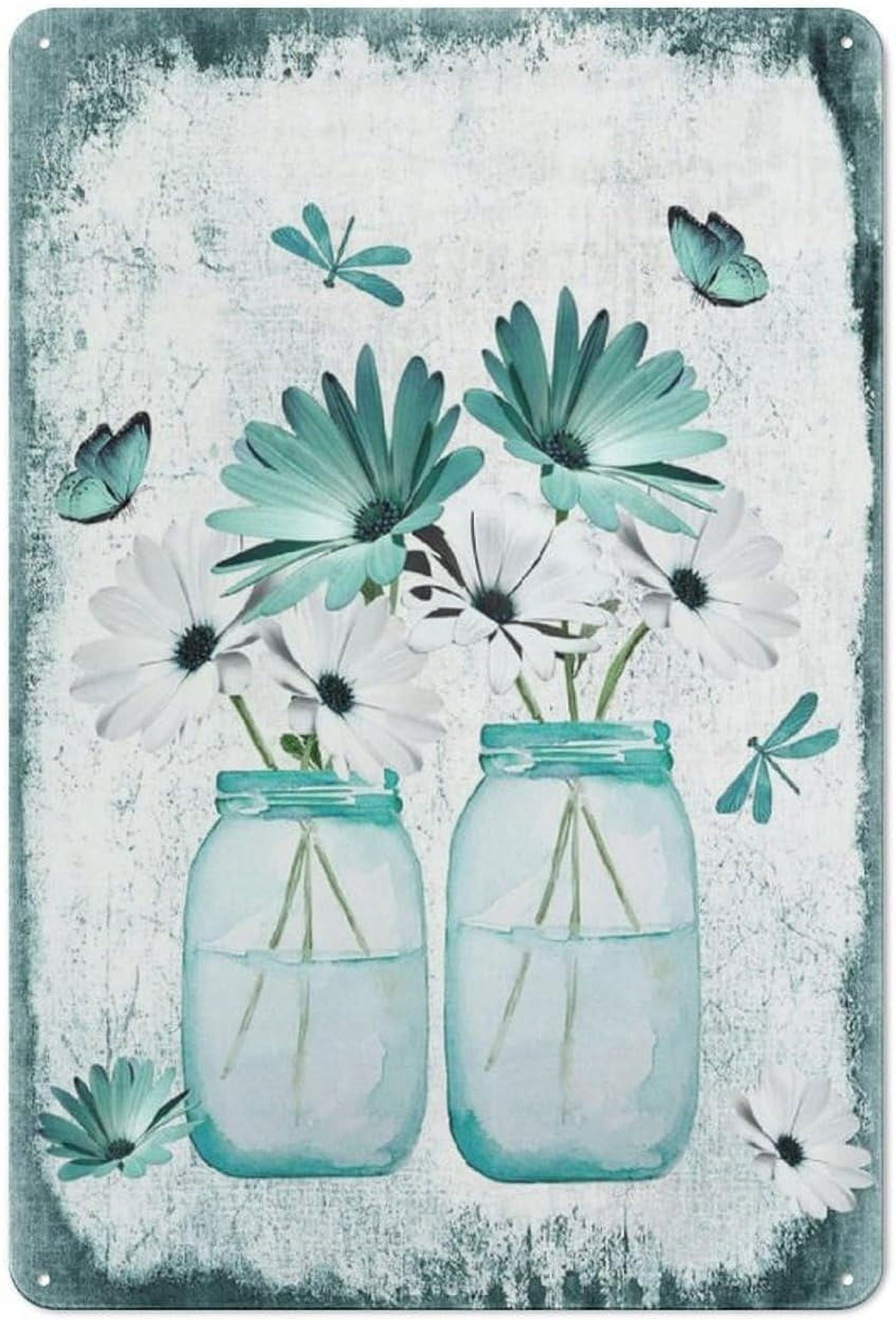 Teal Daisy Flower Metal Tin Signs-Metal Tin Signs Exquisite Wall Art ...