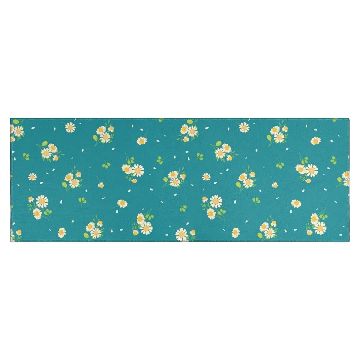Teal Daisy Flower Yellow Blooms Pattern Kitchen Rug Mat,Kitchen Runner ...