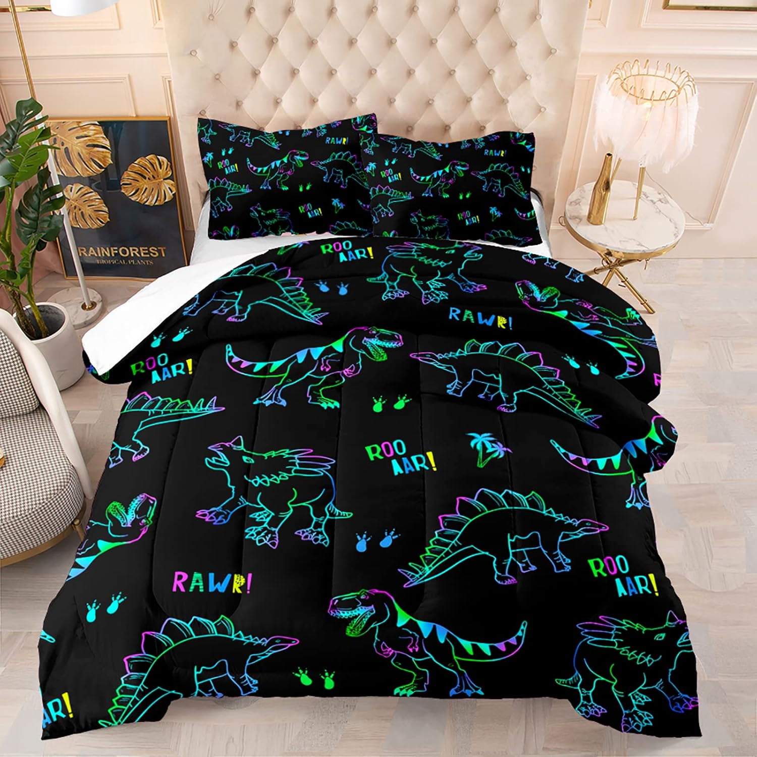 Teal Dinosaur Comforter Set Full Trippy Dino Bedding Set for Boys Girls ...