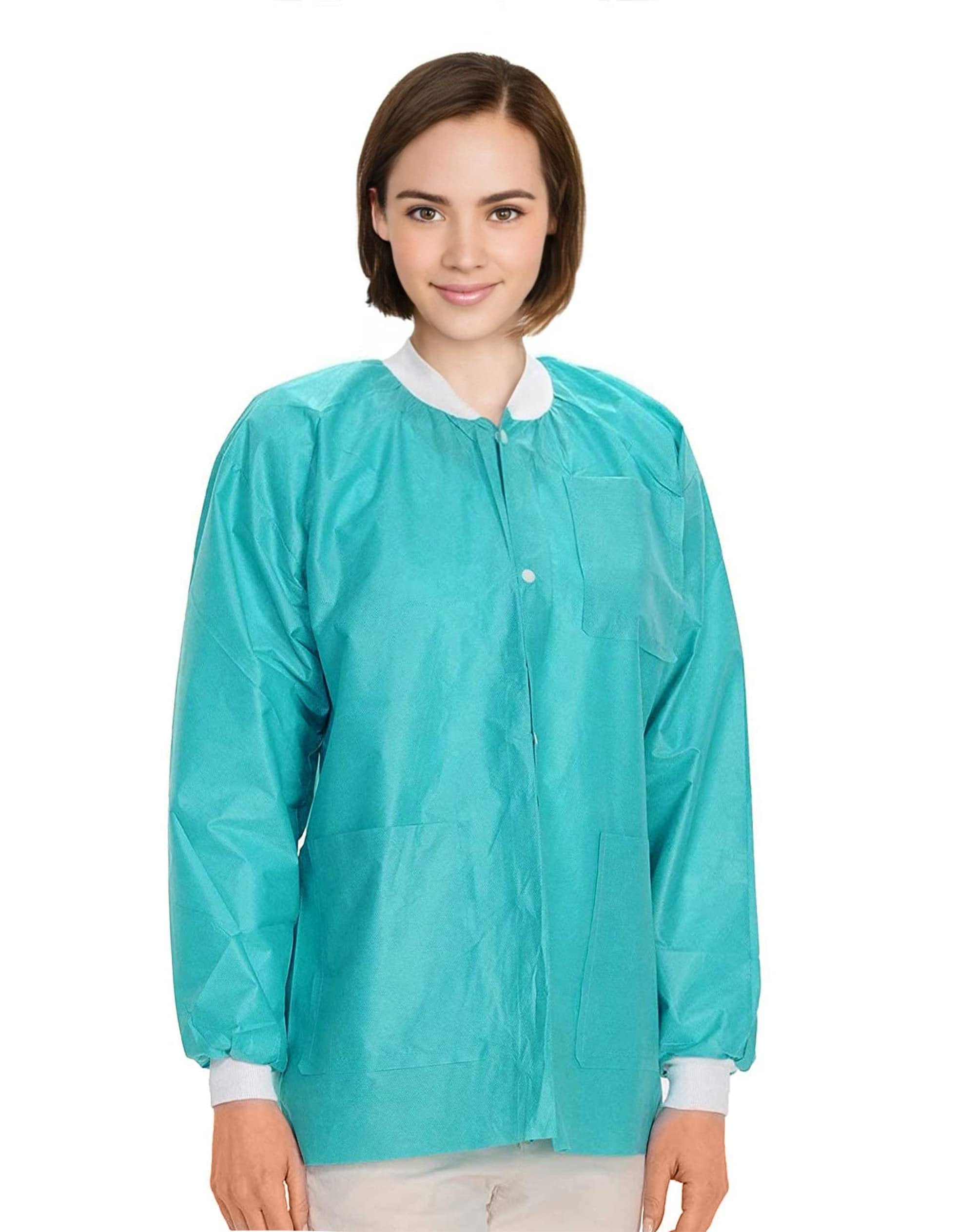 Teal Disposable Lab Jackets with Pockets, Medium. Pack of 50 Disposable ...
