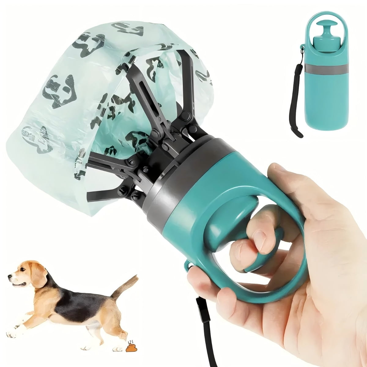 Teal Dog Poop Scooper with Plastic Claw Leak-Proof Bags Easy Clean Pet ...