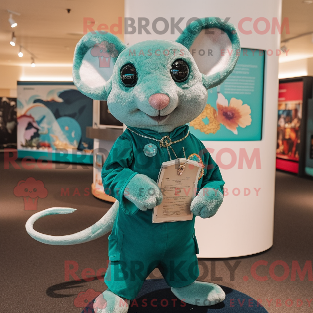 Teal Dormouse REDBROKOLY mascot costume character dressed with a Henley ...