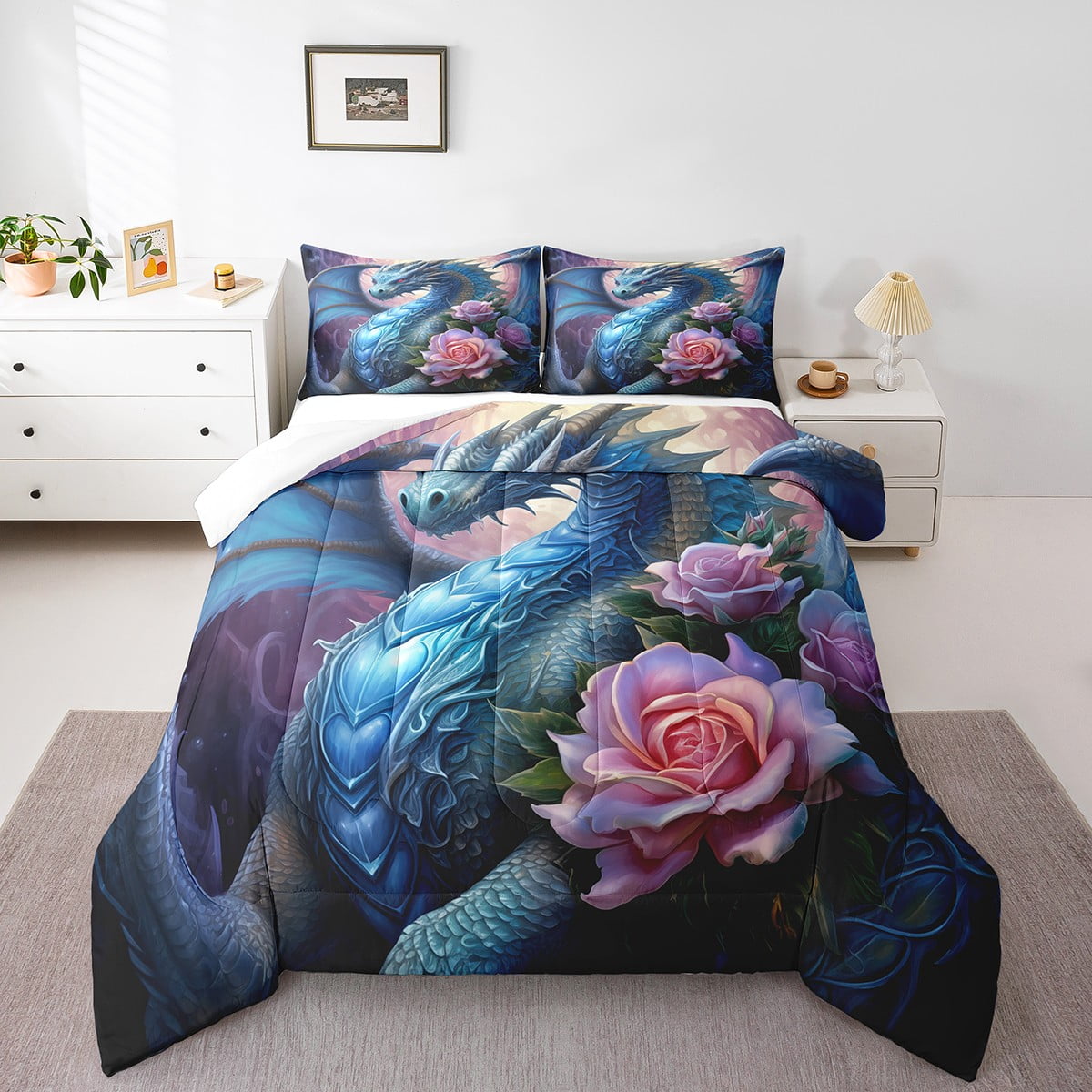 Teal Dragon Comforter Set Pink Rose Bedding Sets Full,Jungle Animal ...