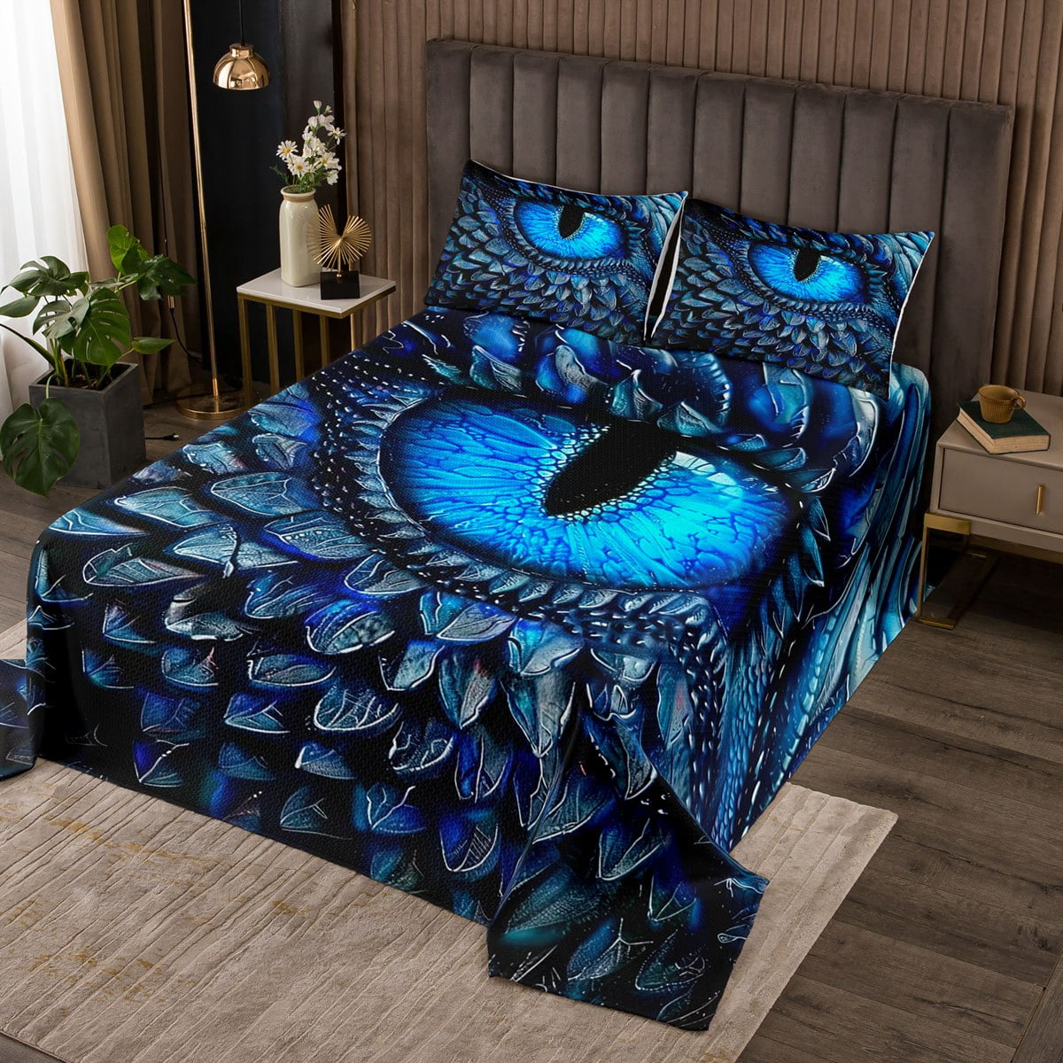 Teal Dragon Eye King Bedspread Set for Boys,Antique 3D Dragon Coverlet ...